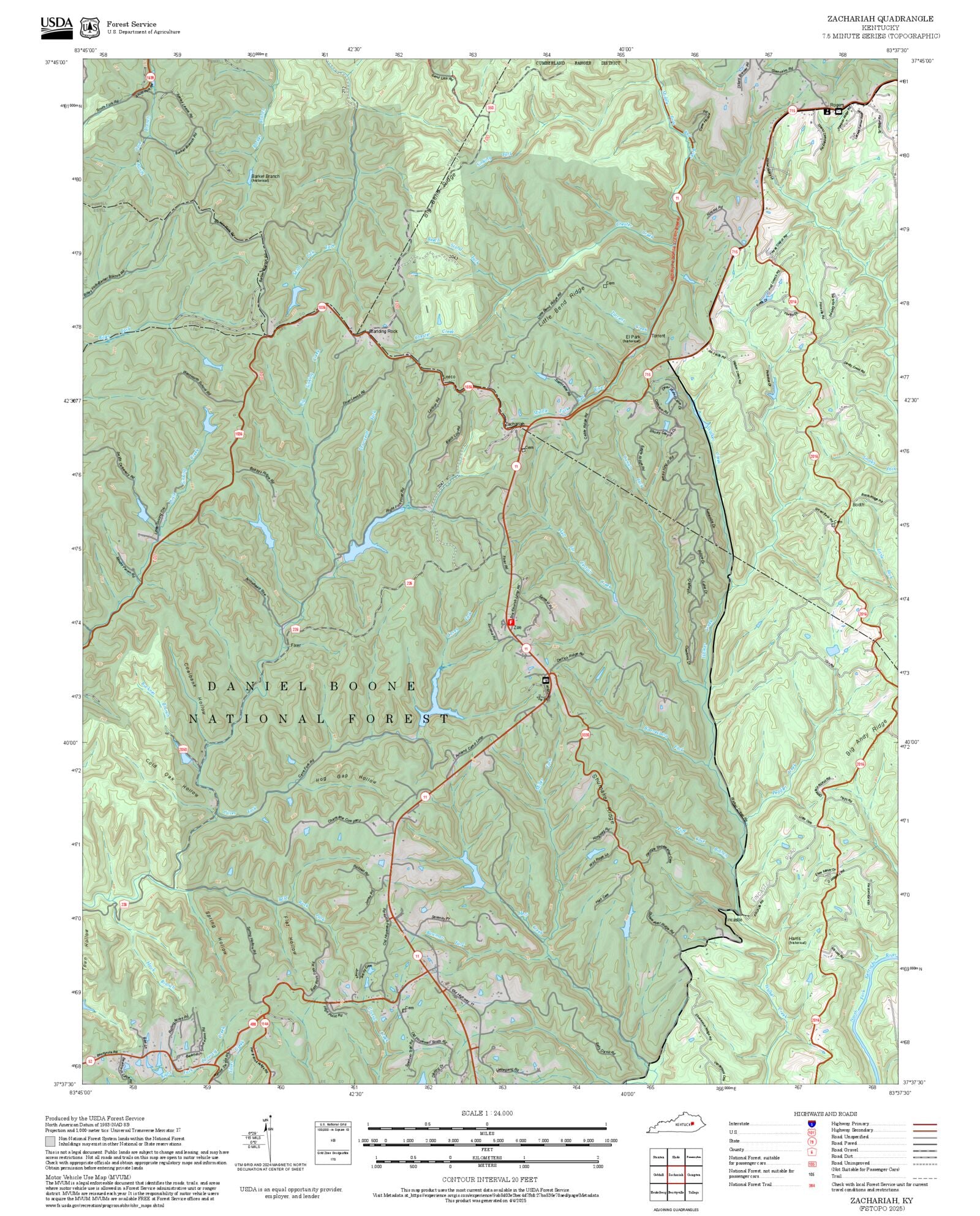 2025 Forest Service Topo Map of Zachariah Kentucky – MyTopo Map Store
