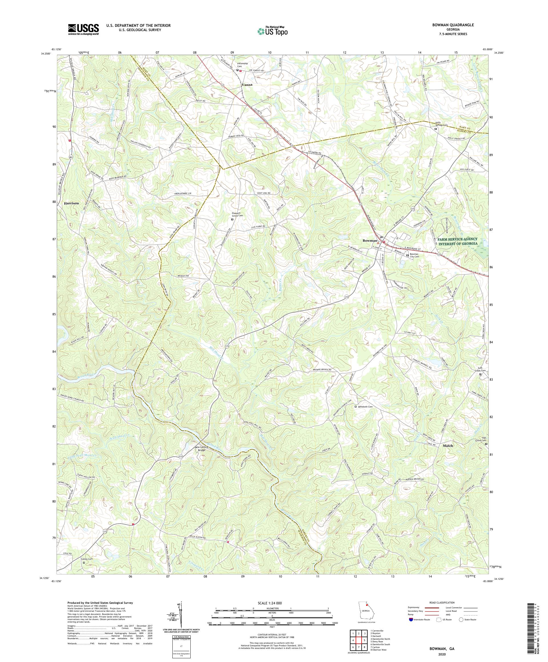 Bowman Georgia US Topo Map – MyTopo Map Store
