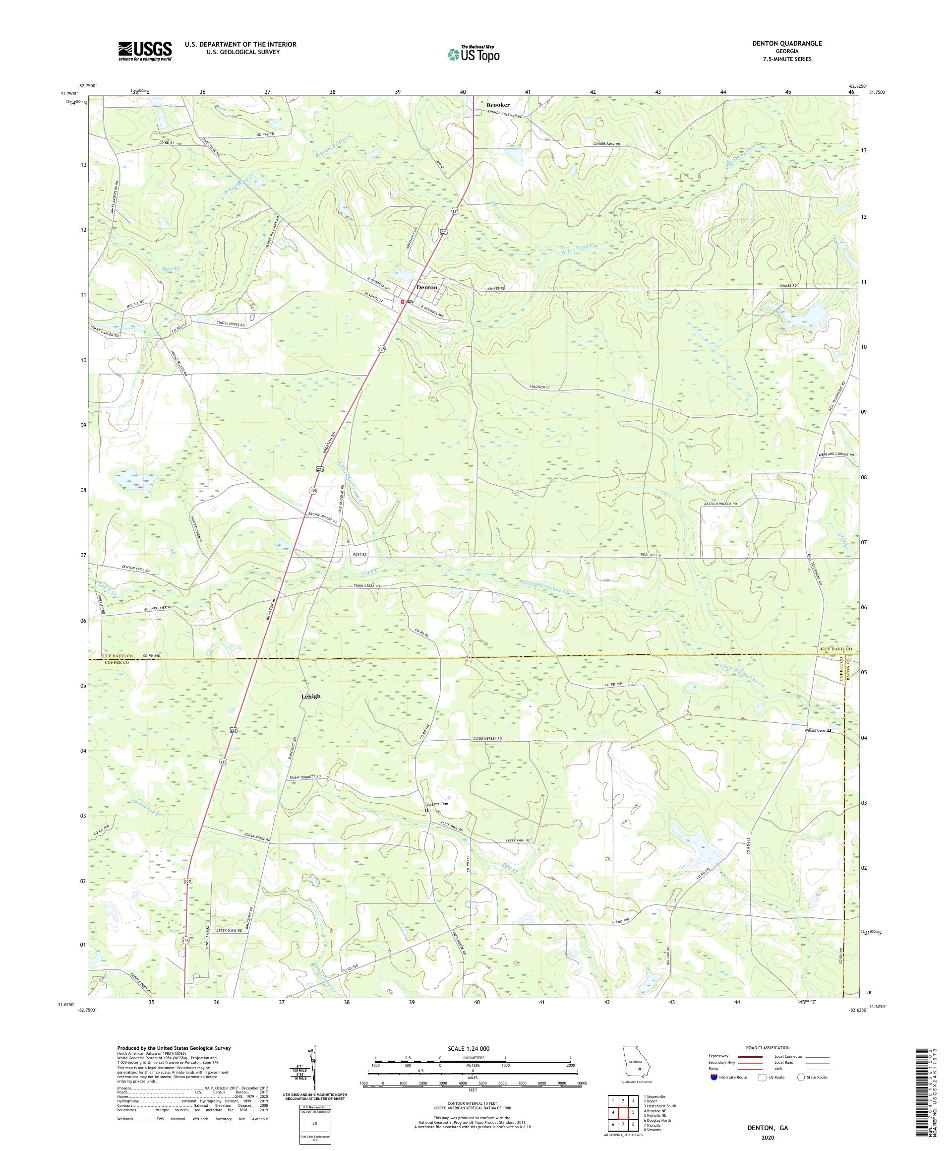 Denton Georgia US Topo Map – MyTopo Map Store