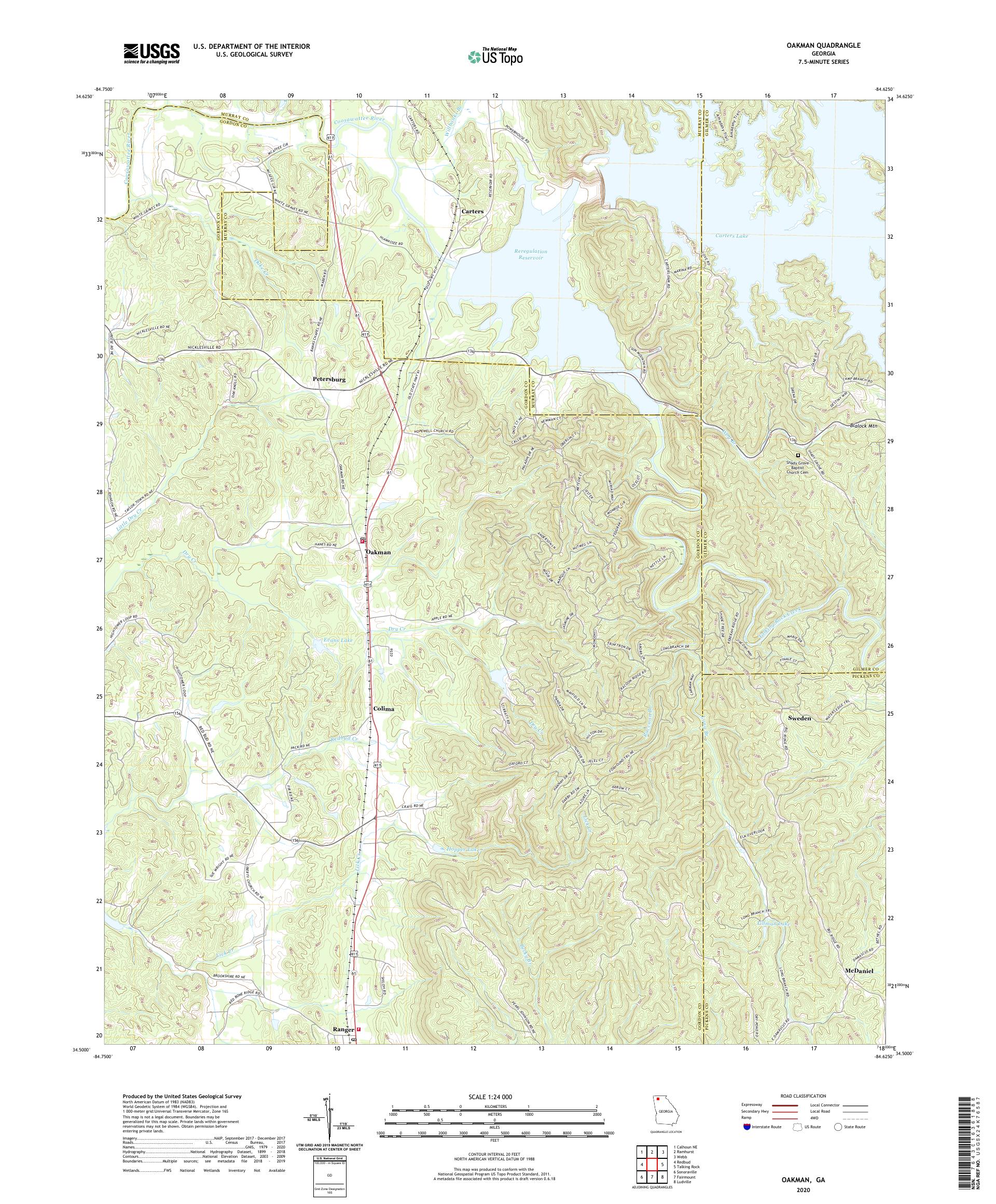 Oakman Georgia US Topo Map – MyTopo Map Store