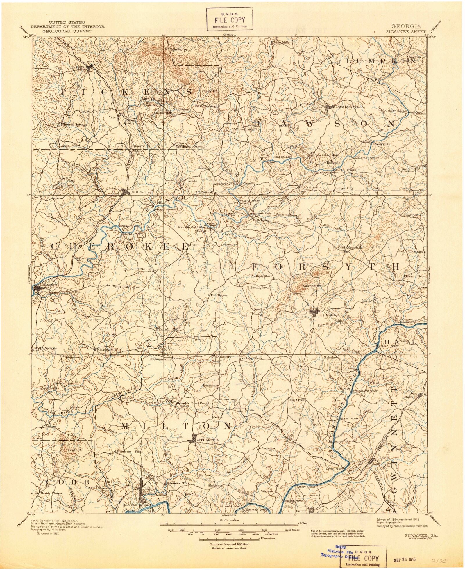 Historic 1894 Suwanee Georgia 30'x30' Topo Map – MyTopo Map Store