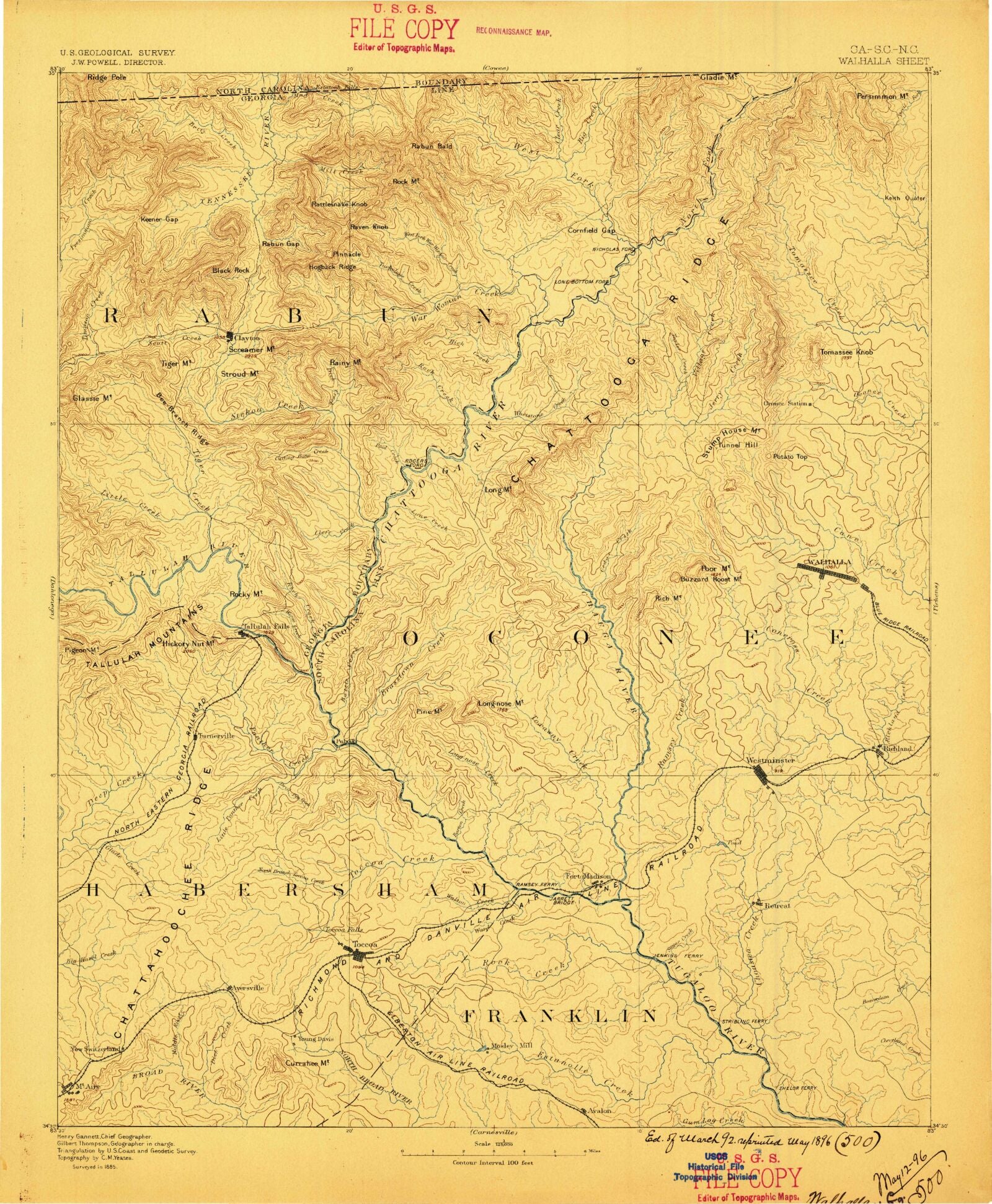 Historic 1896 Walhalla Georgia 30'x30' Topo Map – MyTopo Map Store