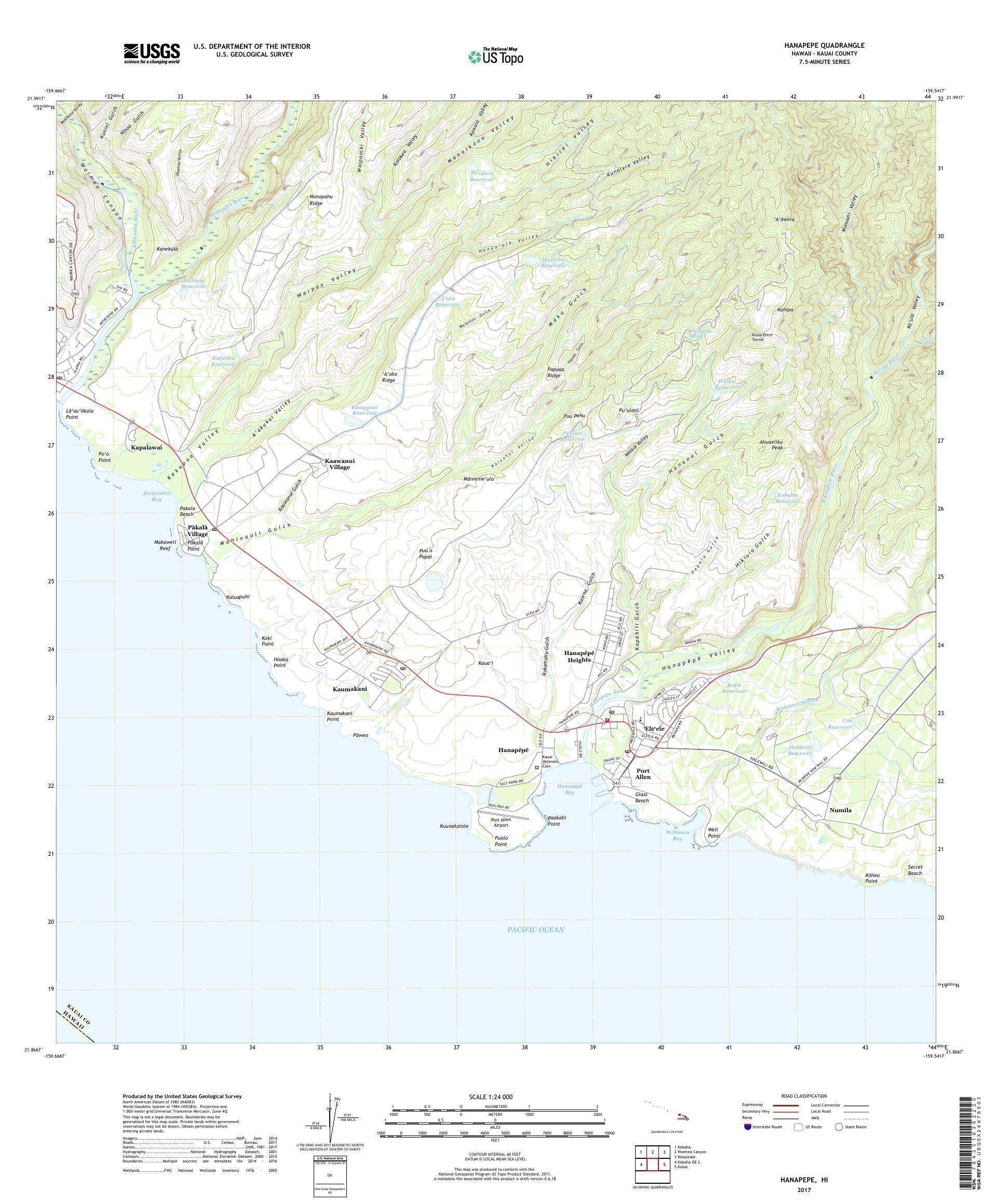 Hanapepe Hawaii US Topo Map – MyTopo Map Store