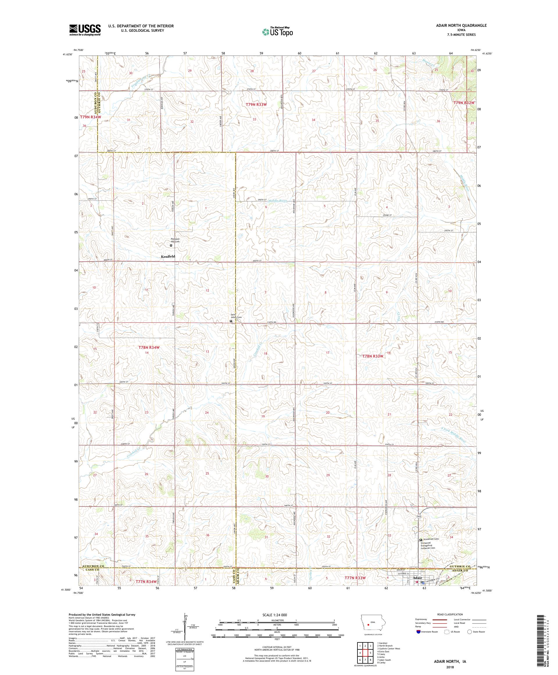 Adair North Iowa US Topo Map – MyTopo Map Store