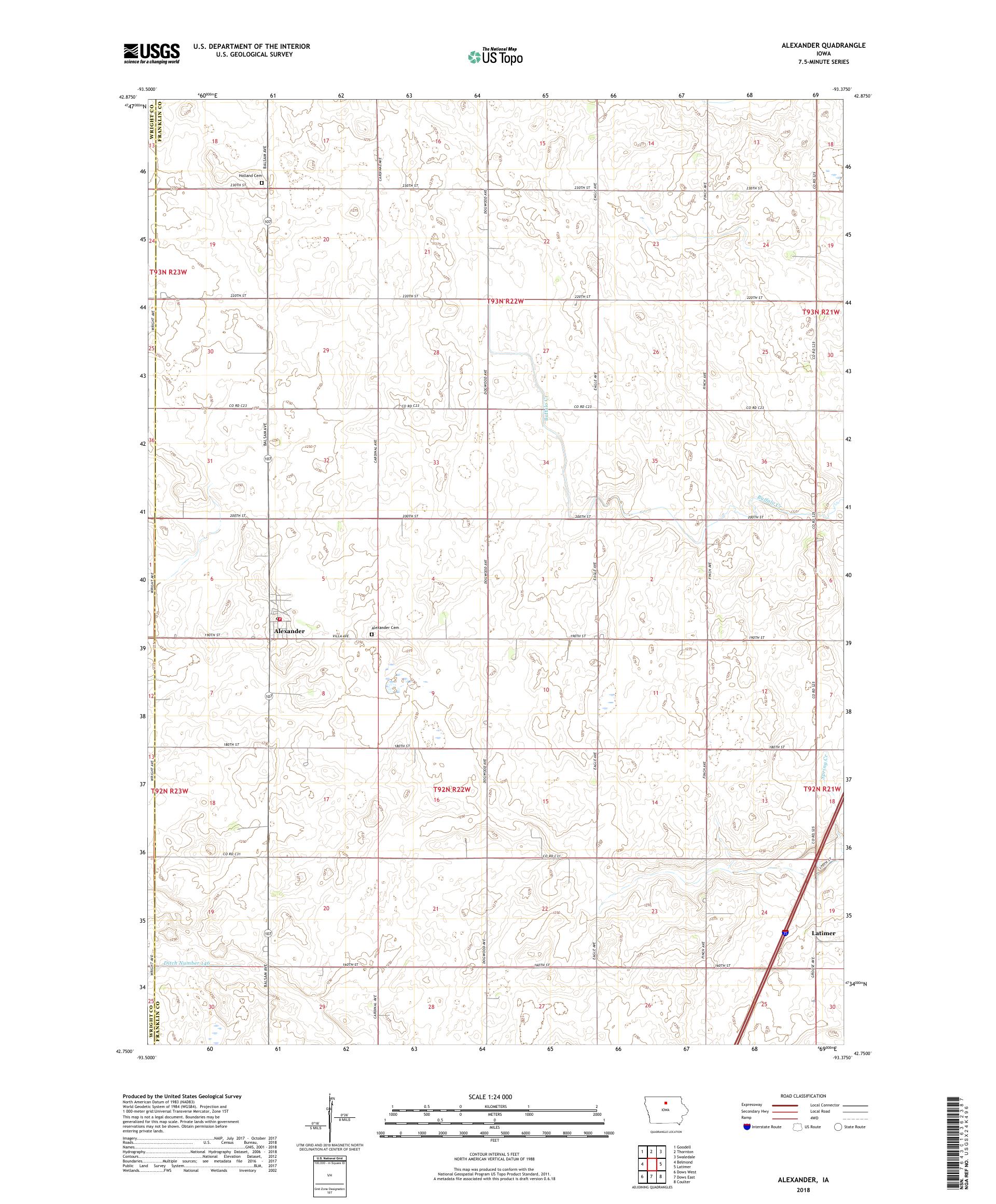 Alexander Iowa US Topo Map – MyTopo Map Store