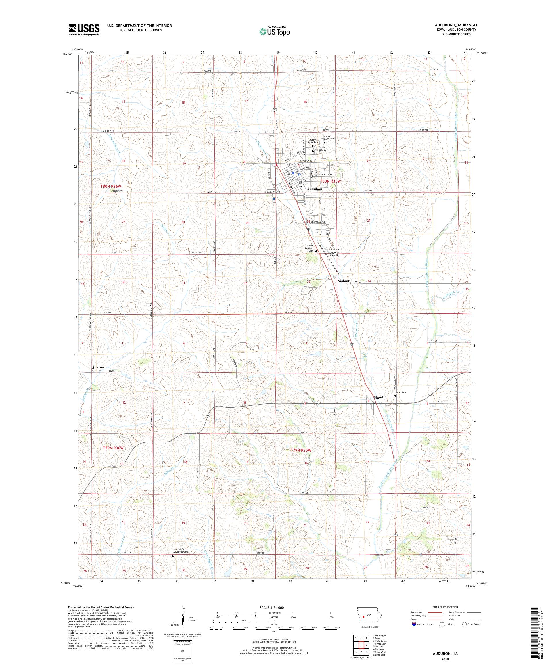 Audubon Iowa US Topo Map – MyTopo Map Store