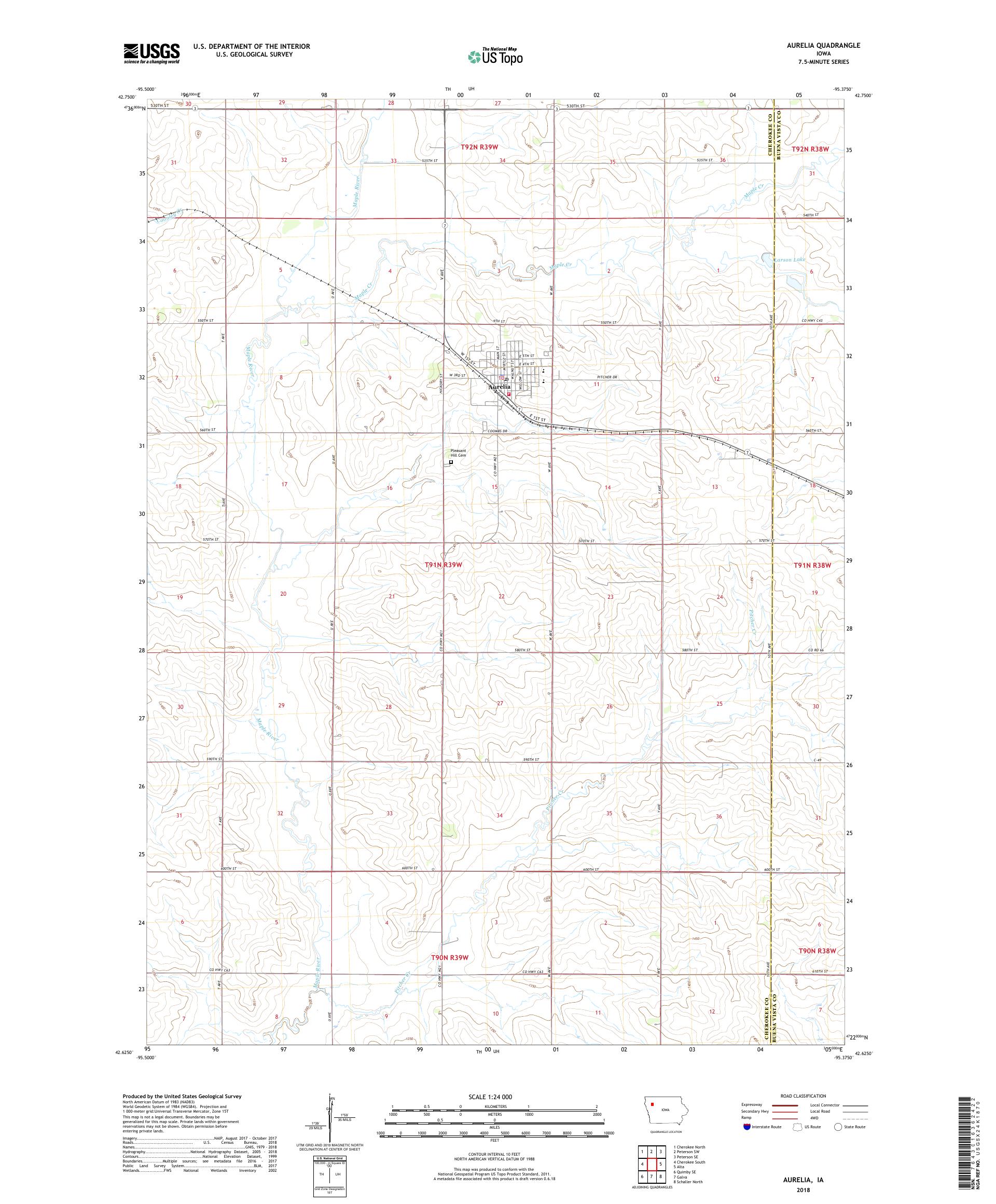 Aurelia Iowa US Topo Map – MyTopo Map Store