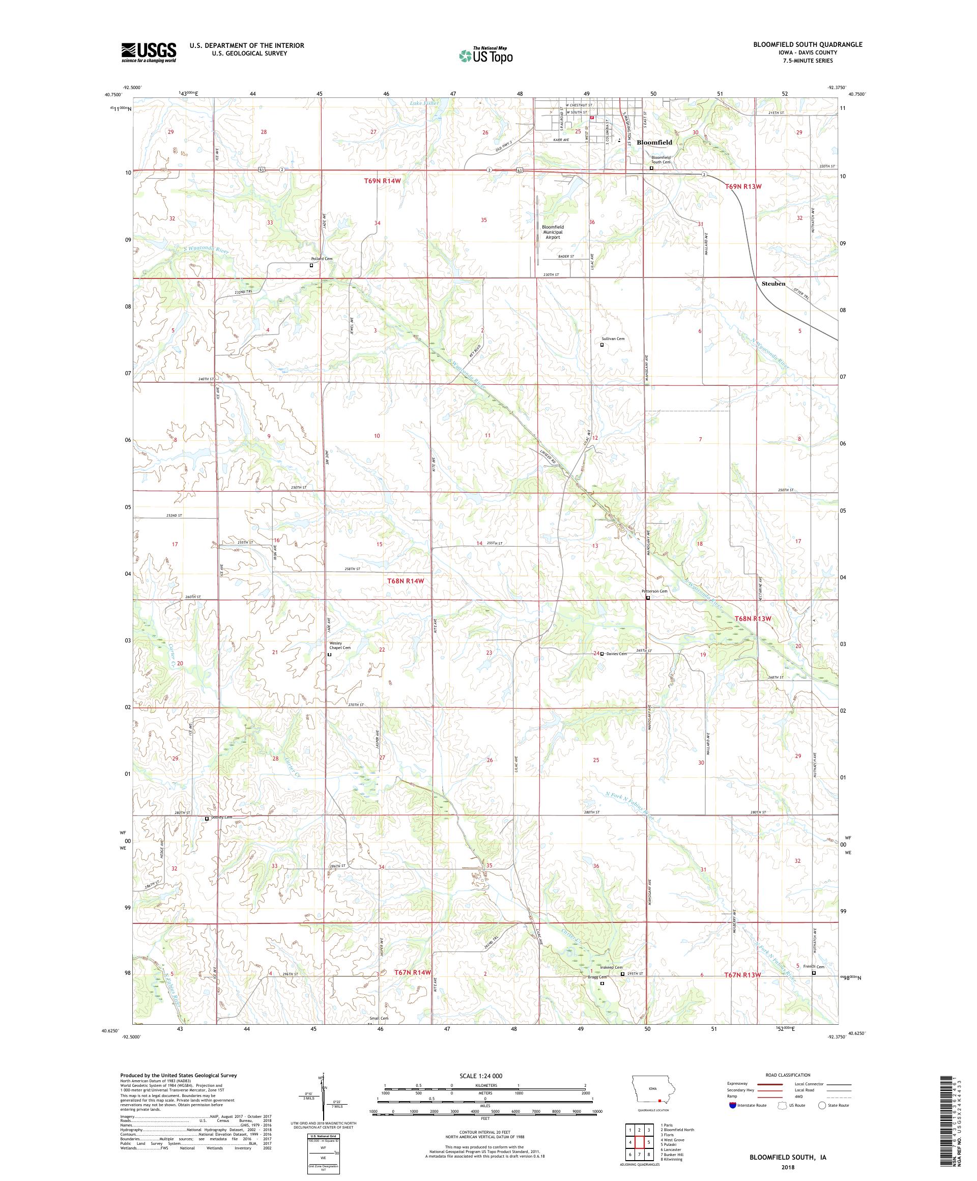Bloomfield South Iowa US Topo Map – MyTopo Map Store