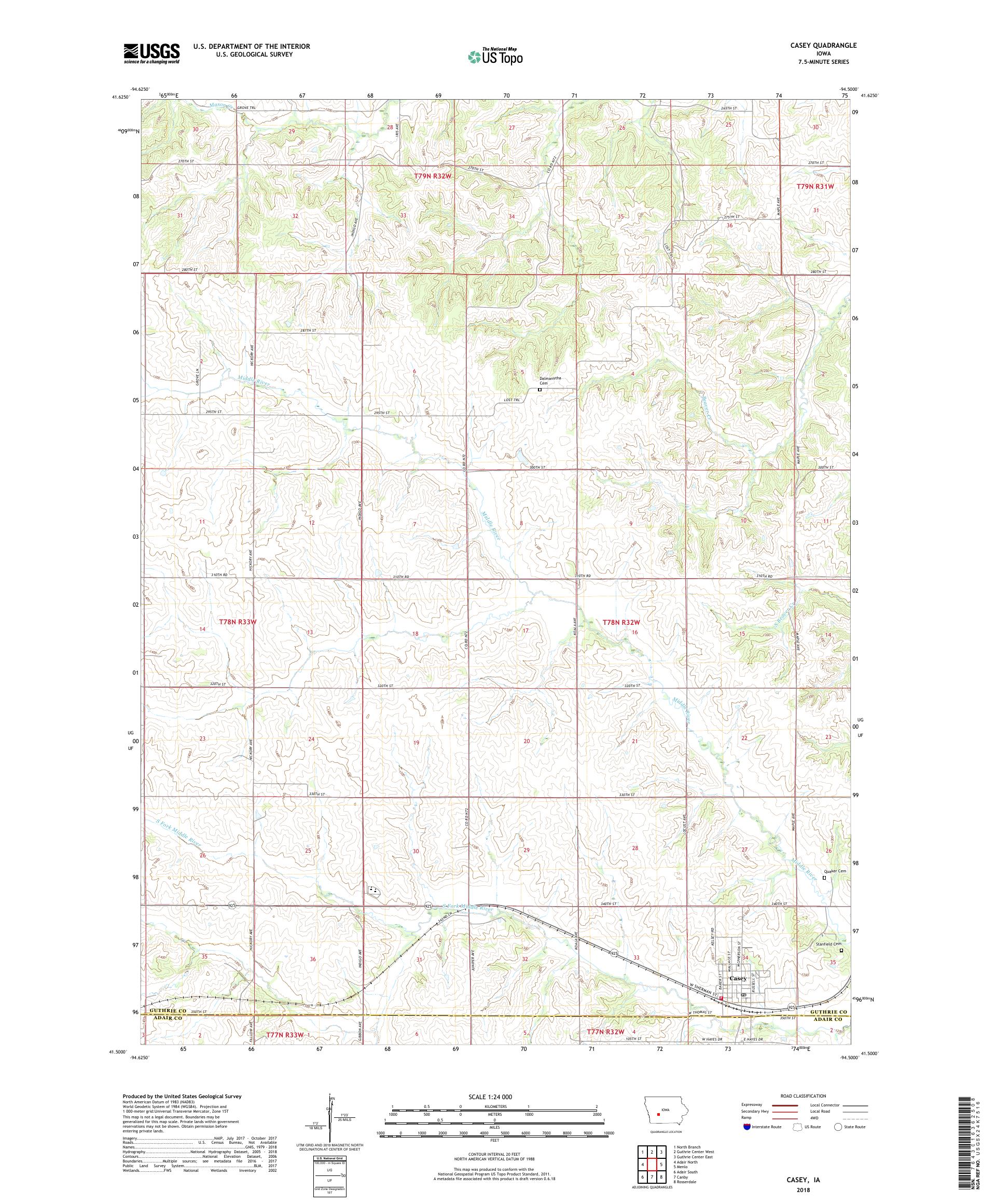 Casey Iowa US Topo Map – MyTopo Map Store