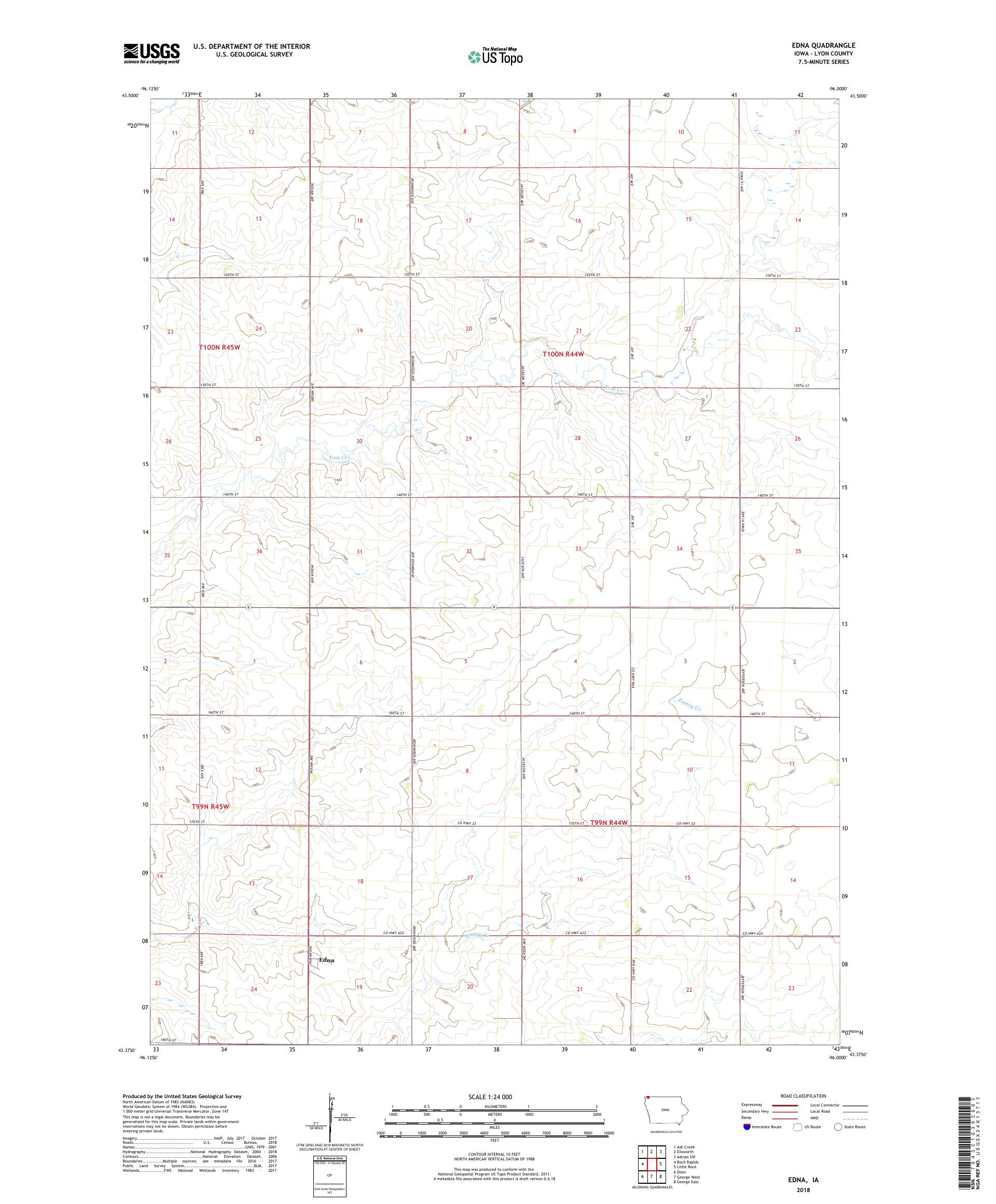 Edna Iowa US Topo Map – MyTopo Map Store