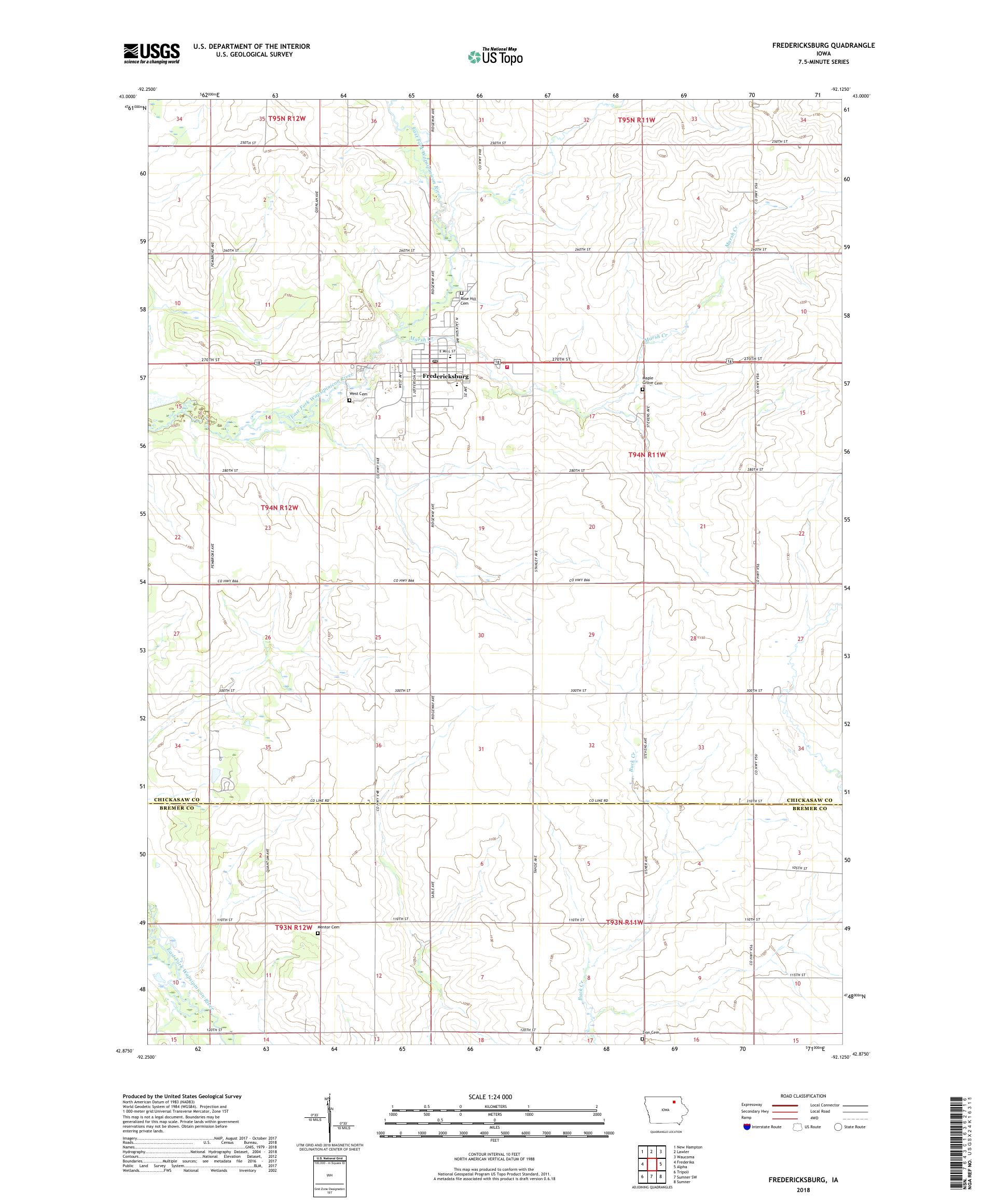 Fredericksburg Iowa US Topo Map – MyTopo Map Store