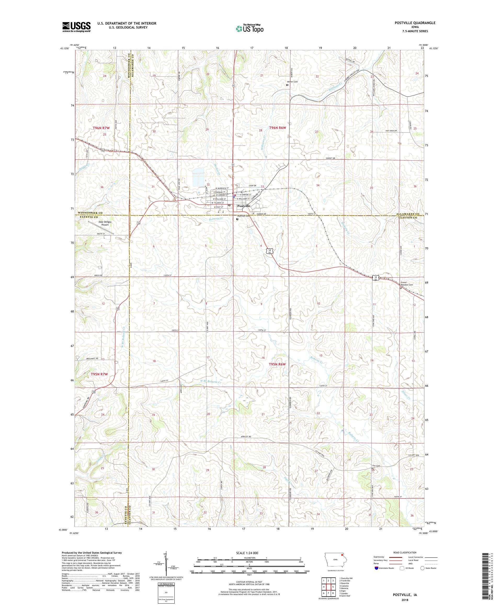 Postville Iowa US Topo Map – MyTopo Map Store