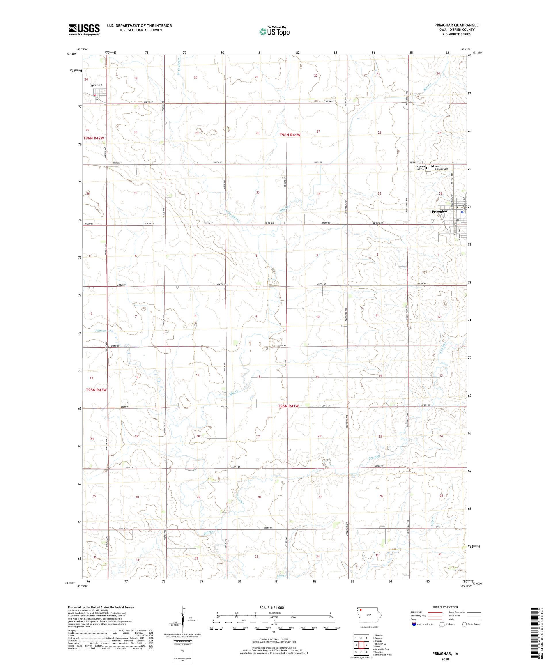 Primghar Iowa US Topo Map – MyTopo Map Store