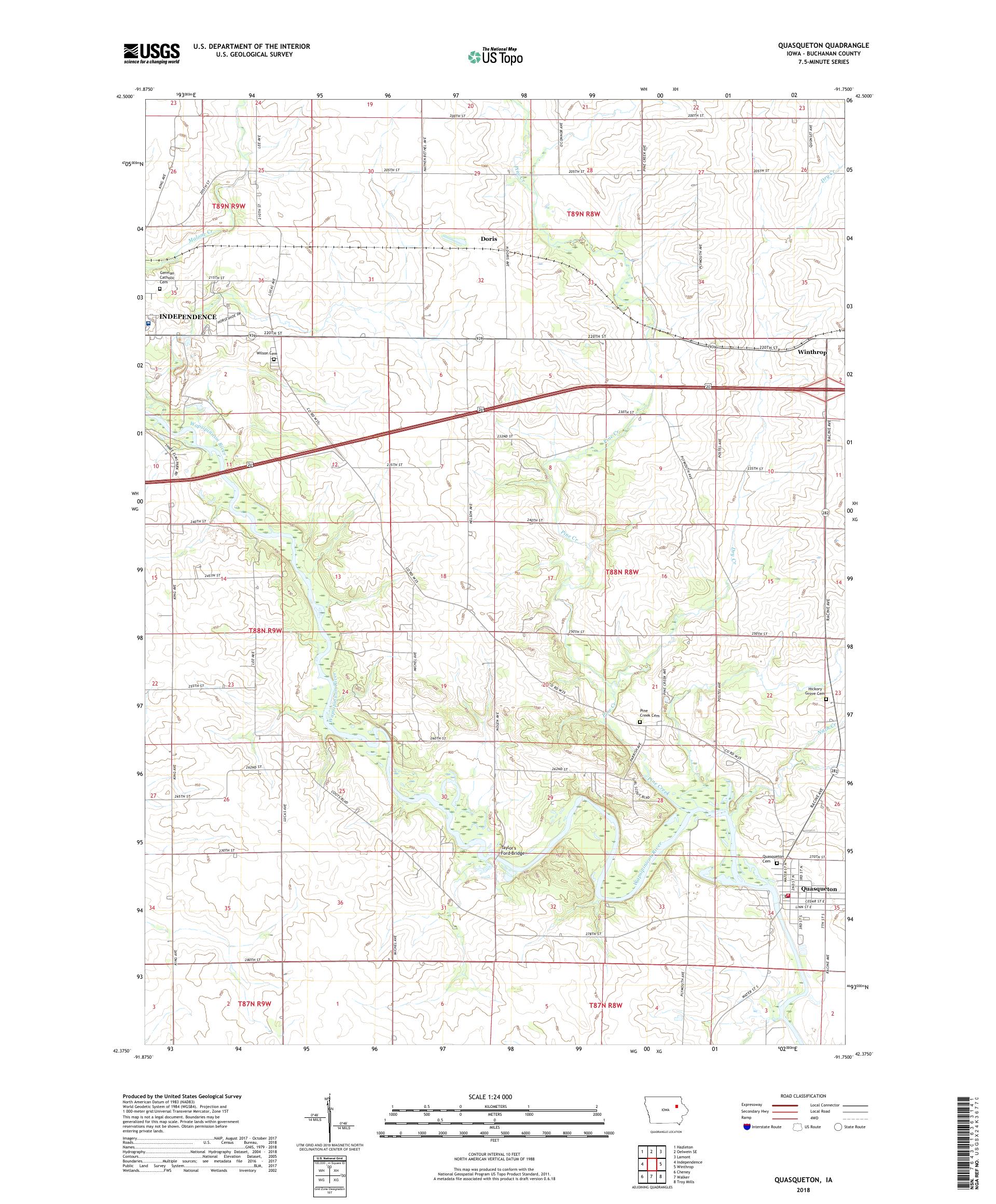 Quasqueton Iowa US Topo Map – MyTopo Map Store