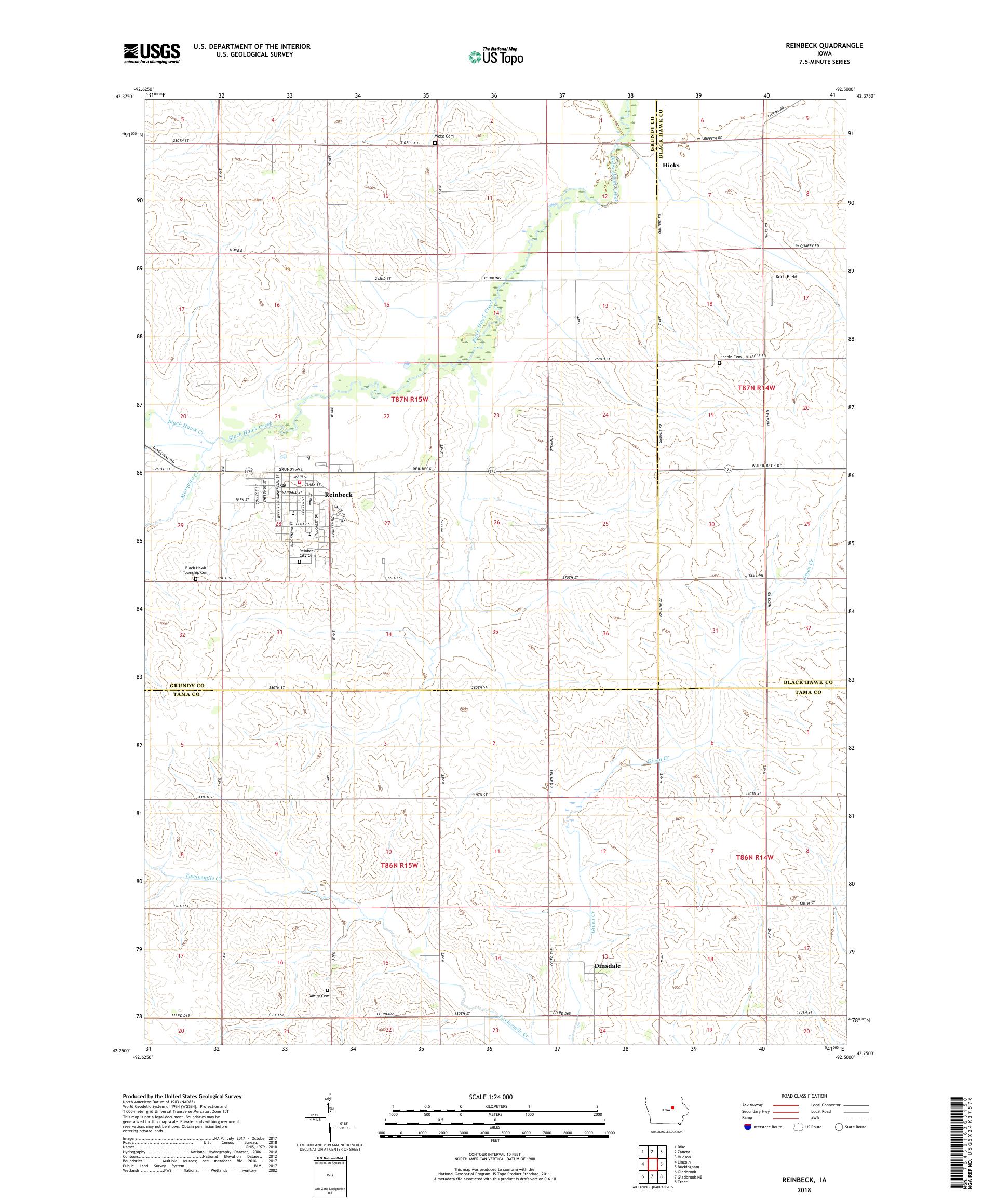 Reinbeck Iowa US Topo Map – MyTopo Map Store