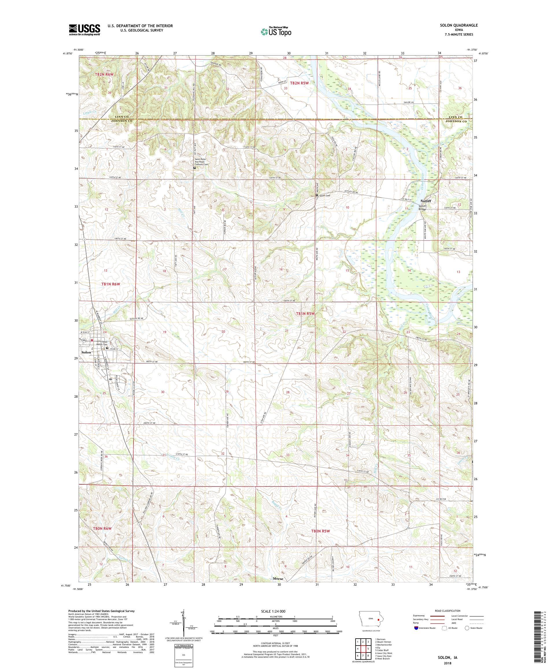 Solon Iowa US Topo Map – MyTopo Map Store