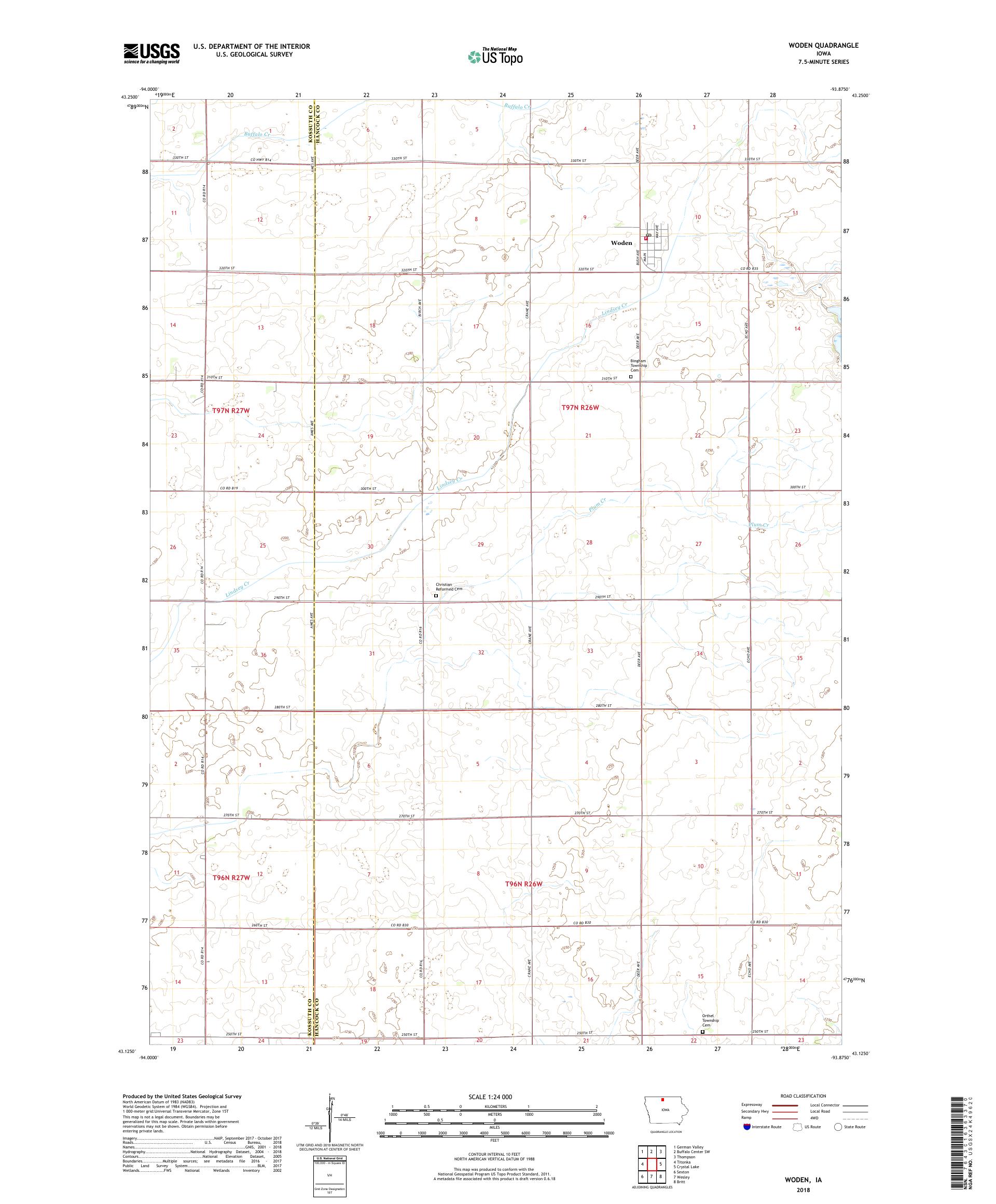 Woden Iowa US Topo Map – MyTopo Map Store