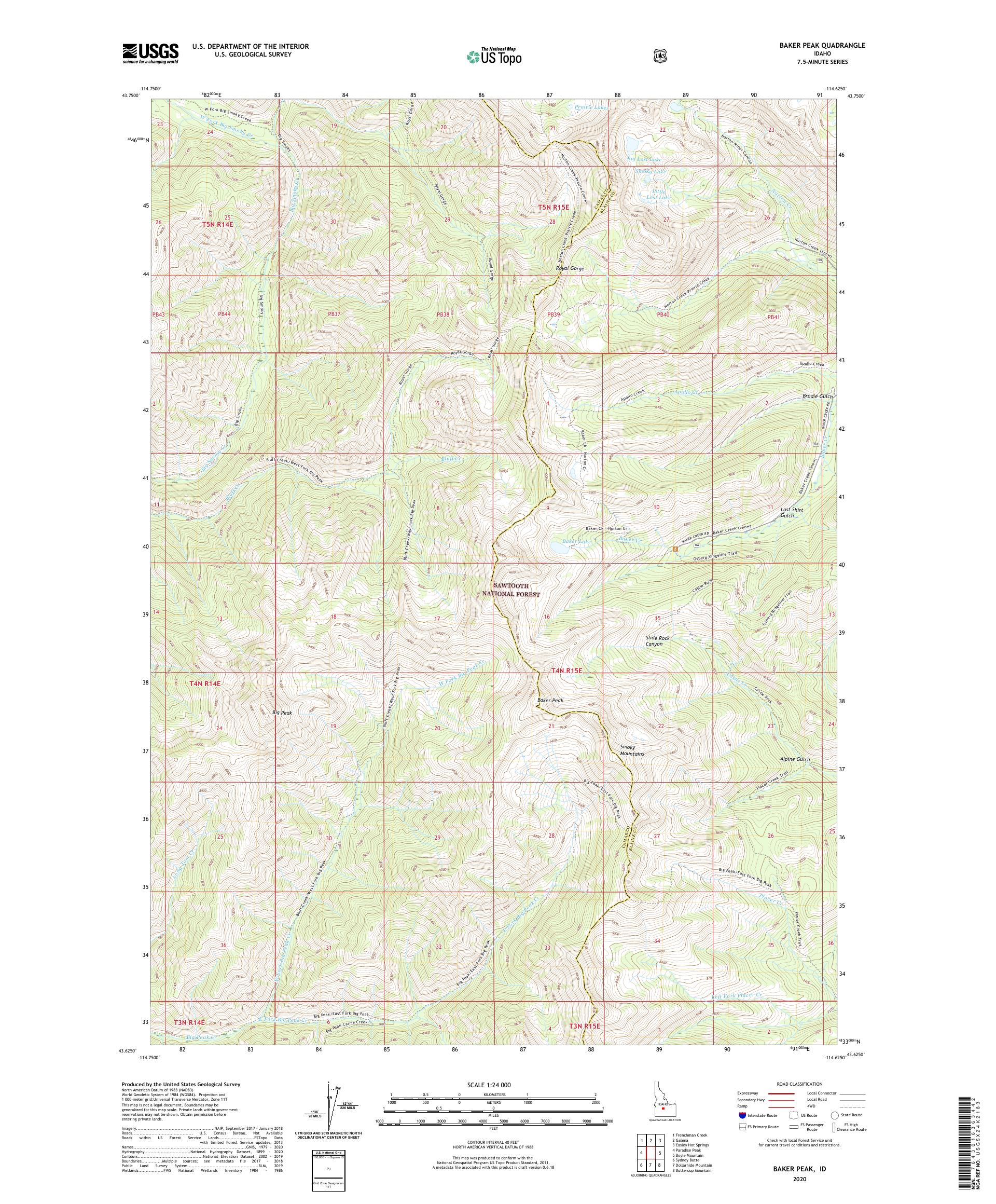 Baker Peak Idaho US Topo Map – MyTopo Map Store