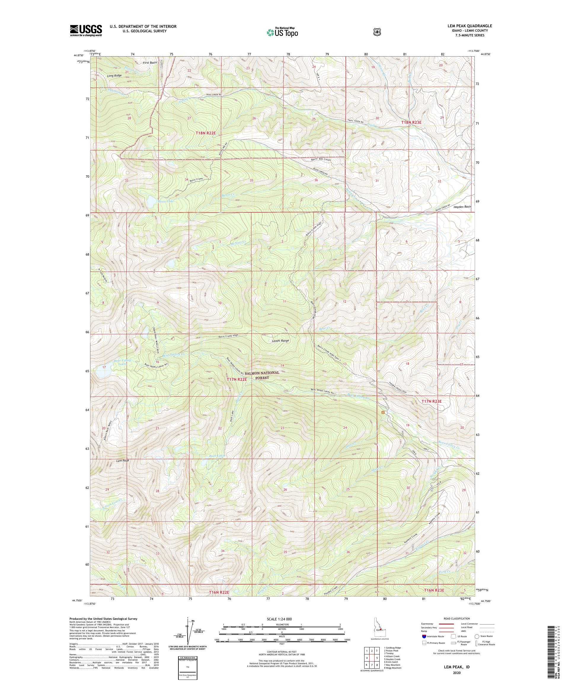 Lem Peak Idaho US Topo Map – MyTopo Map Store