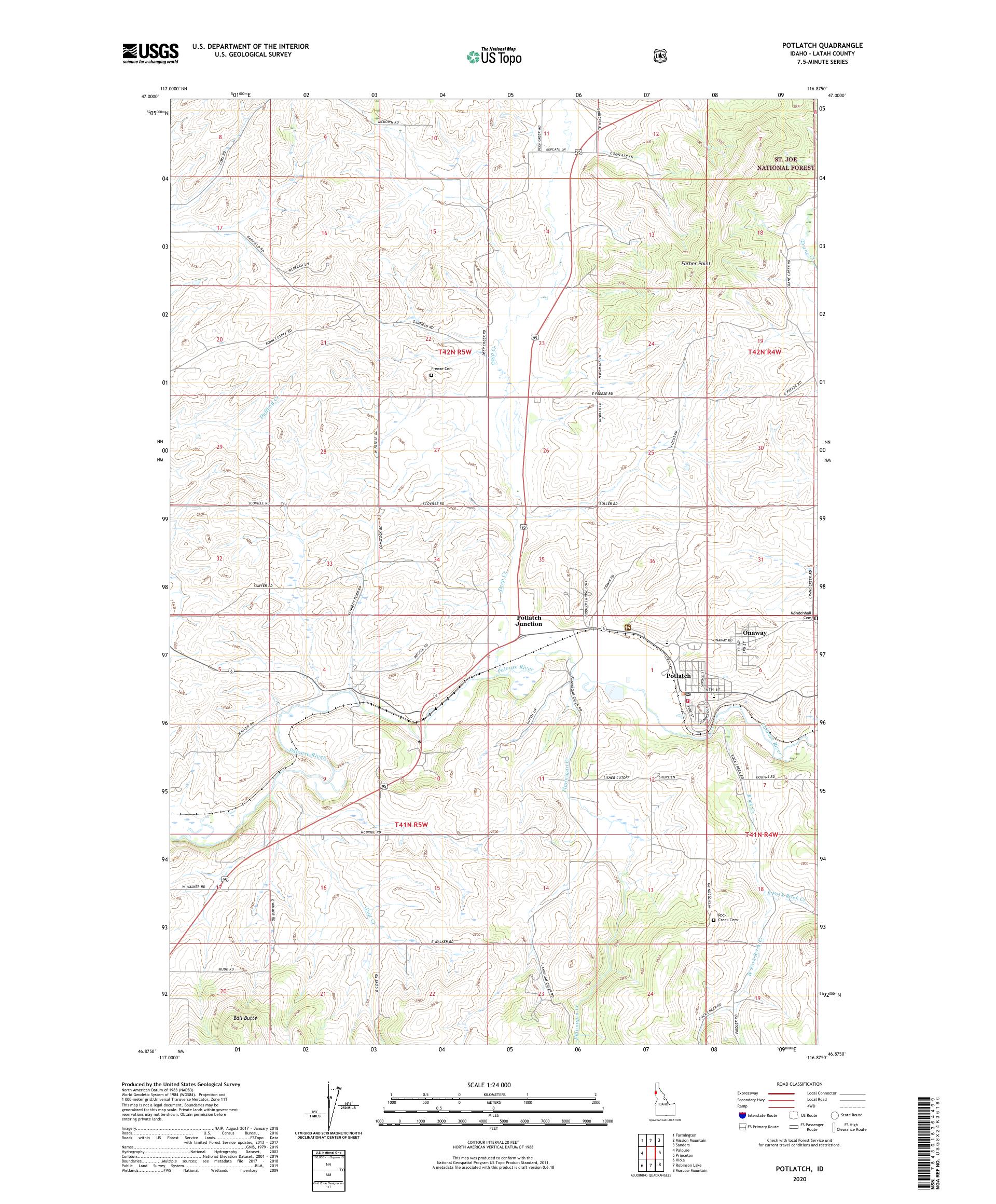 Potlatch Idaho US Topo Map – MyTopo Map Store