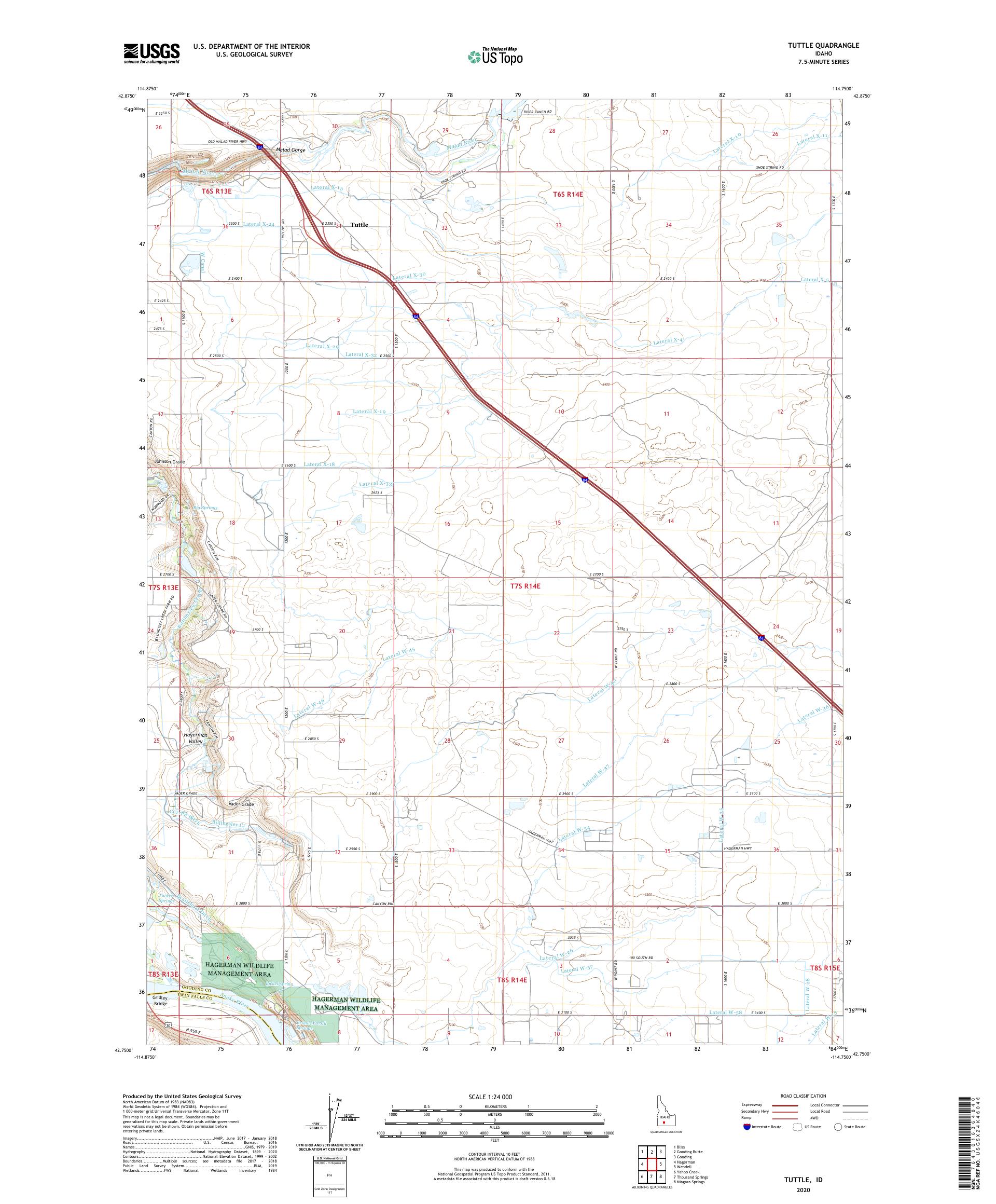 Tuttle Idaho US Topo Map – MyTopo Map Store