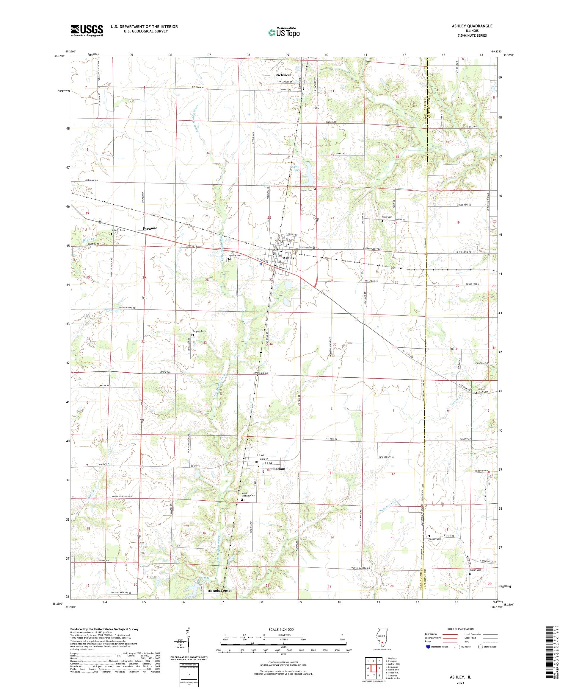 Ashley Illinois US Topo Map – MyTopo Map Store