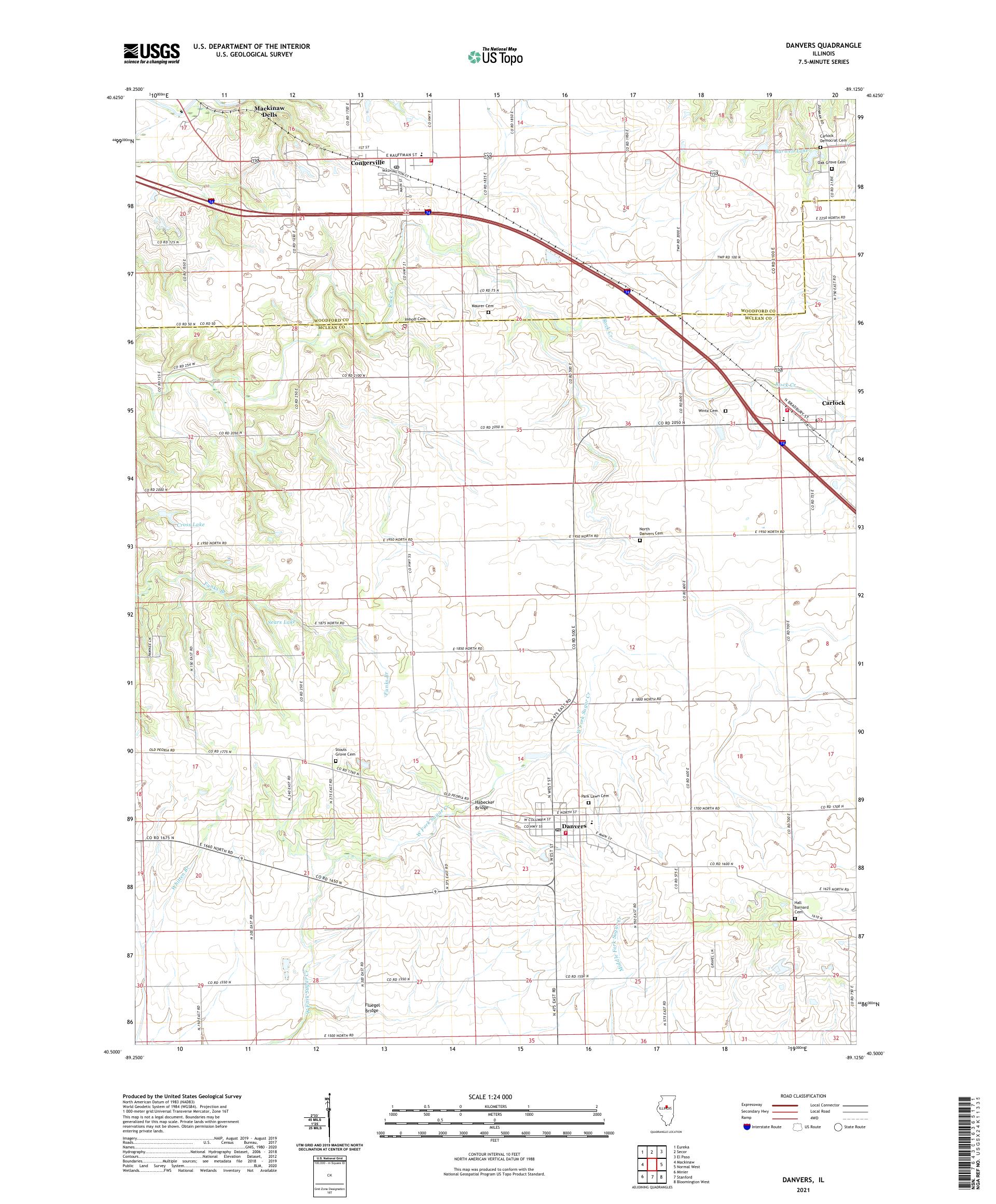 Danvers Illinois US Topo Map – MyTopo Map Store