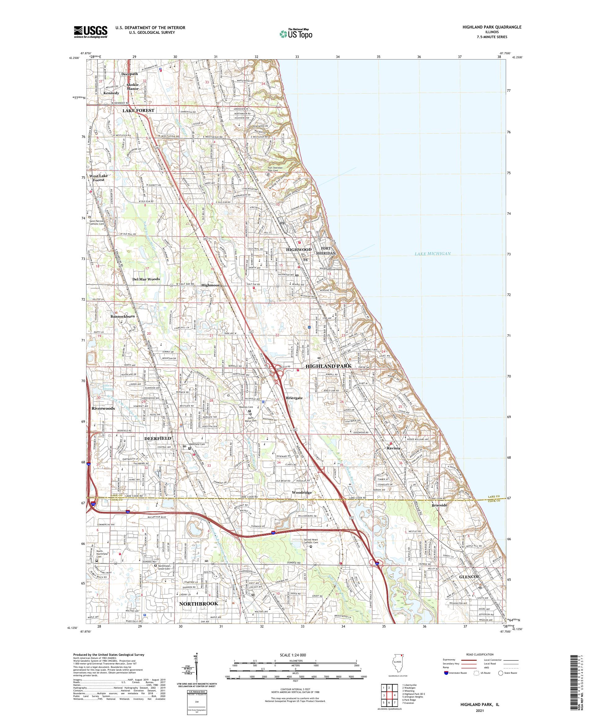 Highland Park Illinois US Topo Map – MyTopo Map Store