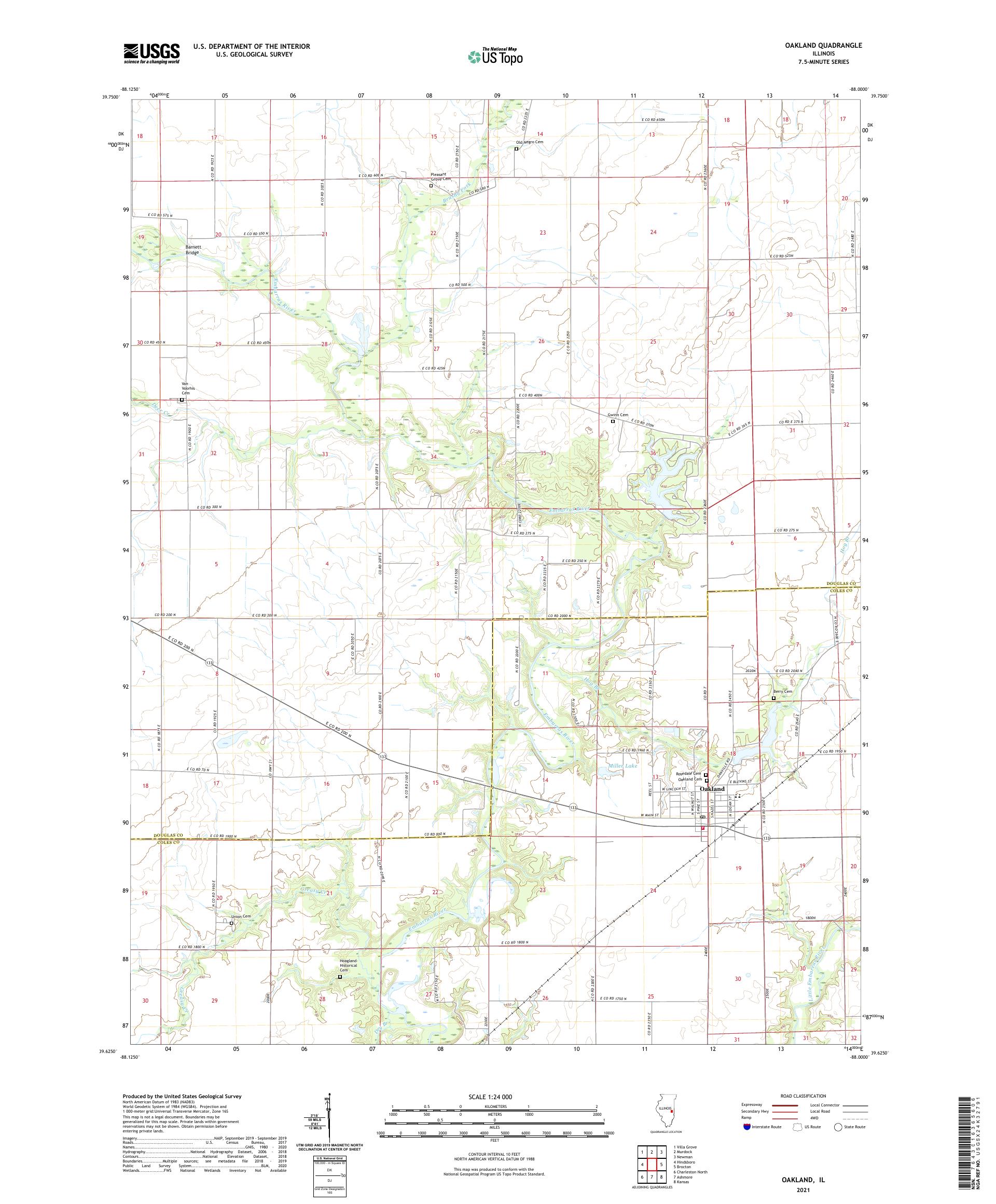 Oakland Illinois US Topo Map – MyTopo Map Store