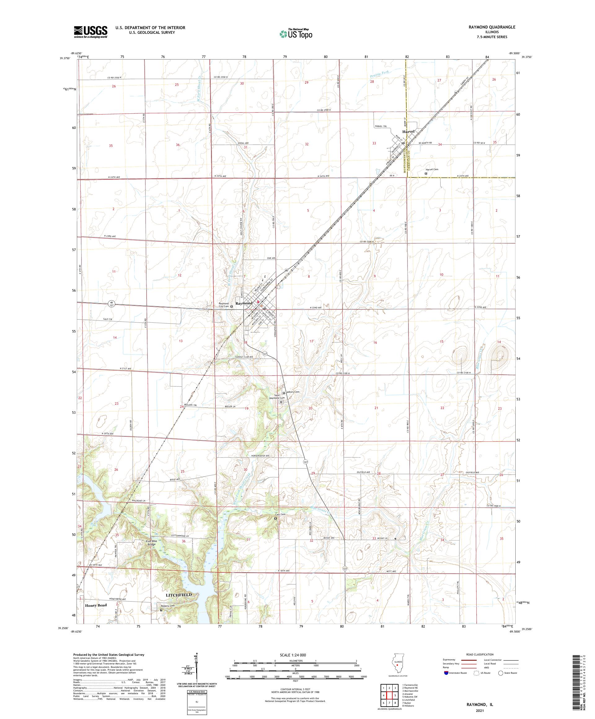 Raymond Illinois US Topo Map – MyTopo Map Store
