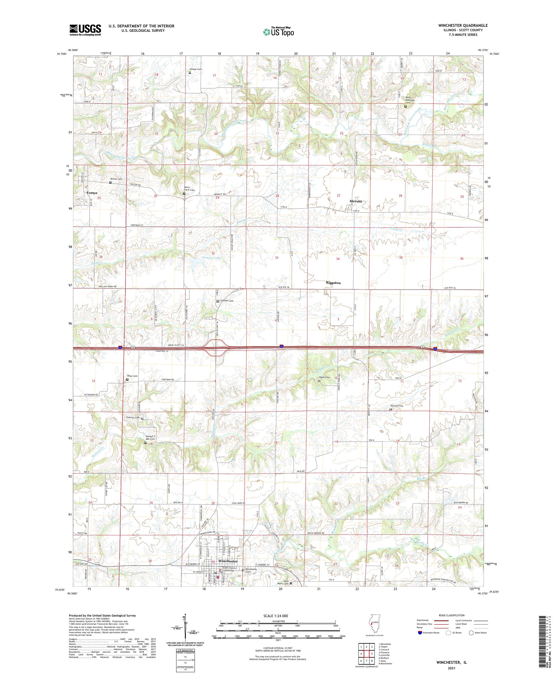Winchester Illinois US Topo Map – MyTopo Map Store