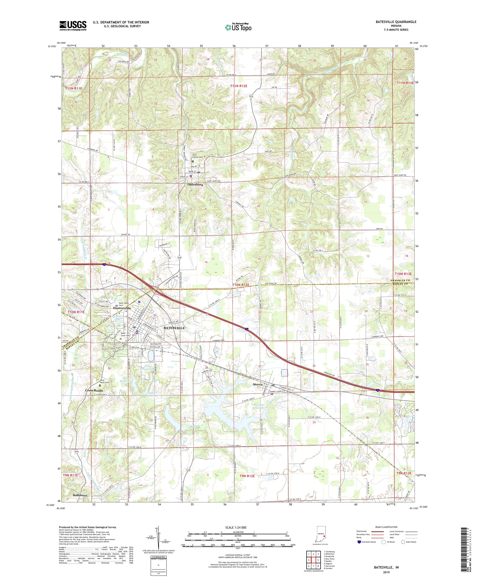 Batesville Indiana US Topo Map – MyTopo Map Store