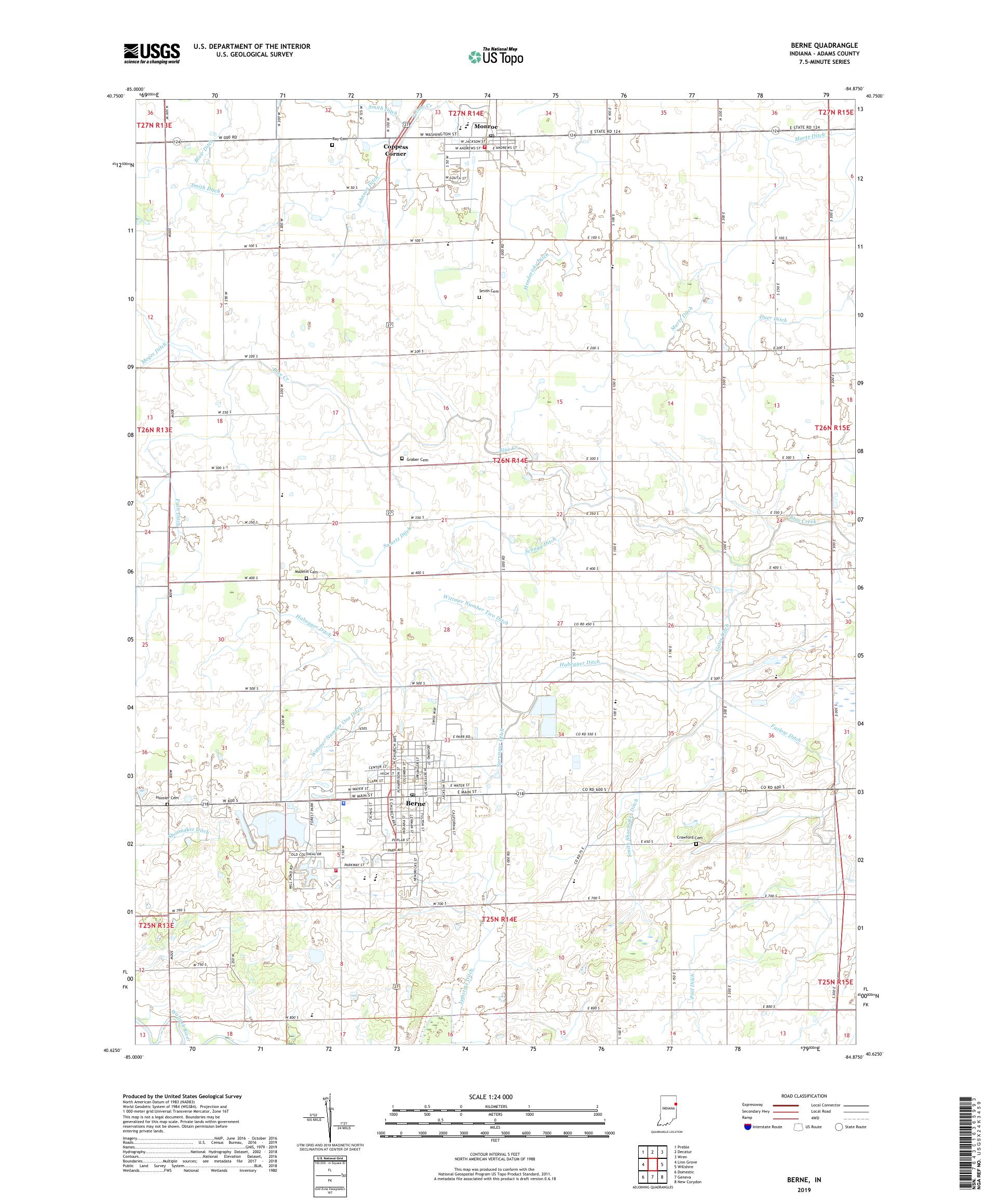 Berne Indiana US Topo Map – MyTopo Map Store