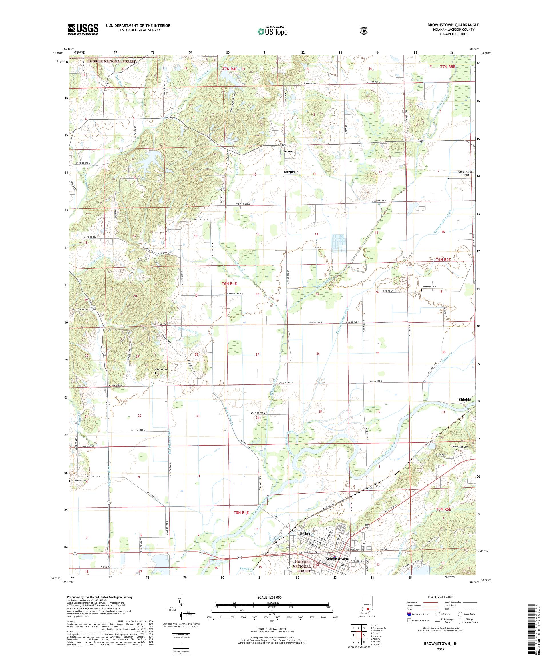 Brownstown Indiana US Topo Map – MyTopo Map Store