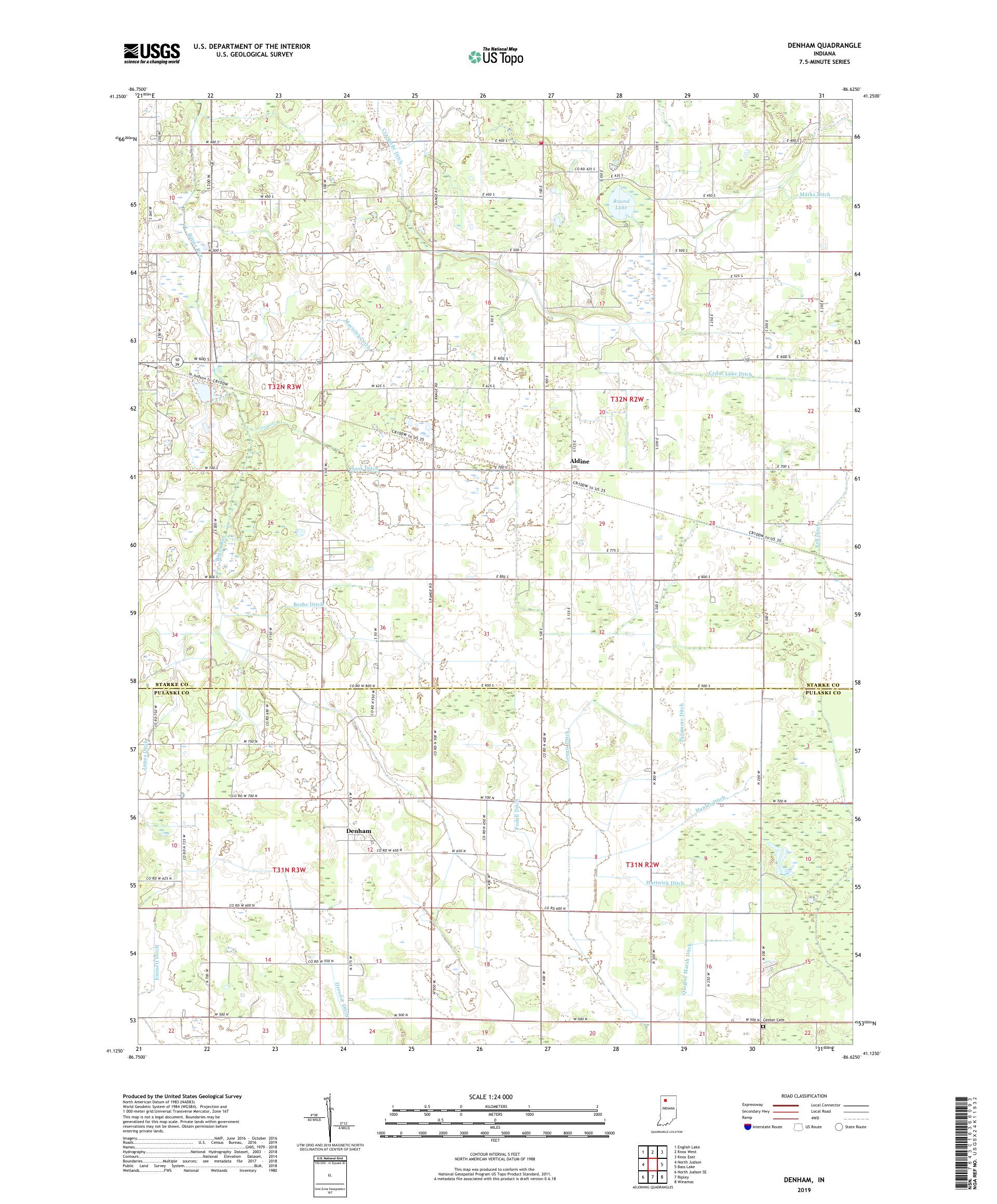 Denham Indiana US Topo Map – MyTopo Map Store