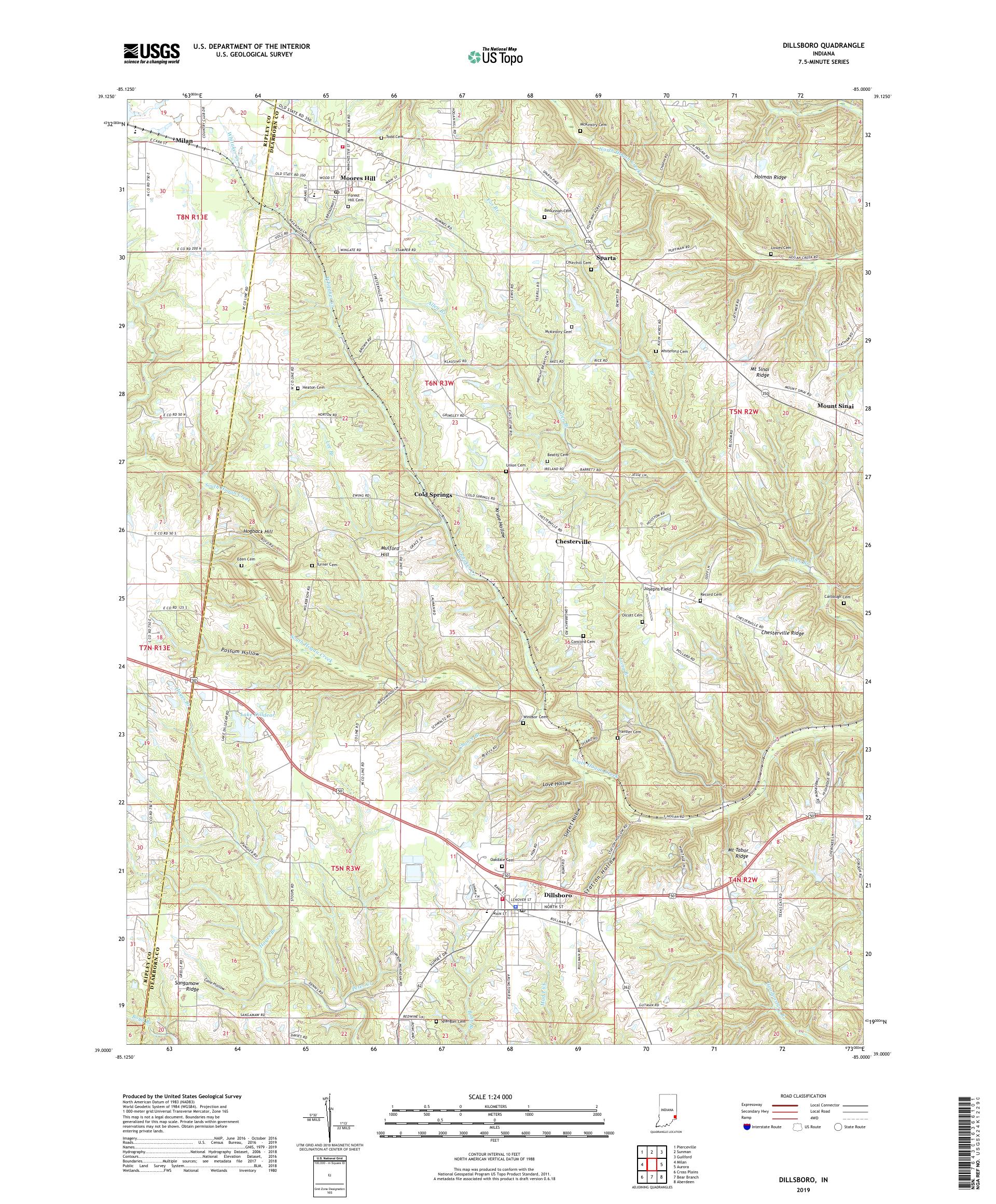 Dillsboro Indiana US Topo Map – MyTopo Map Store