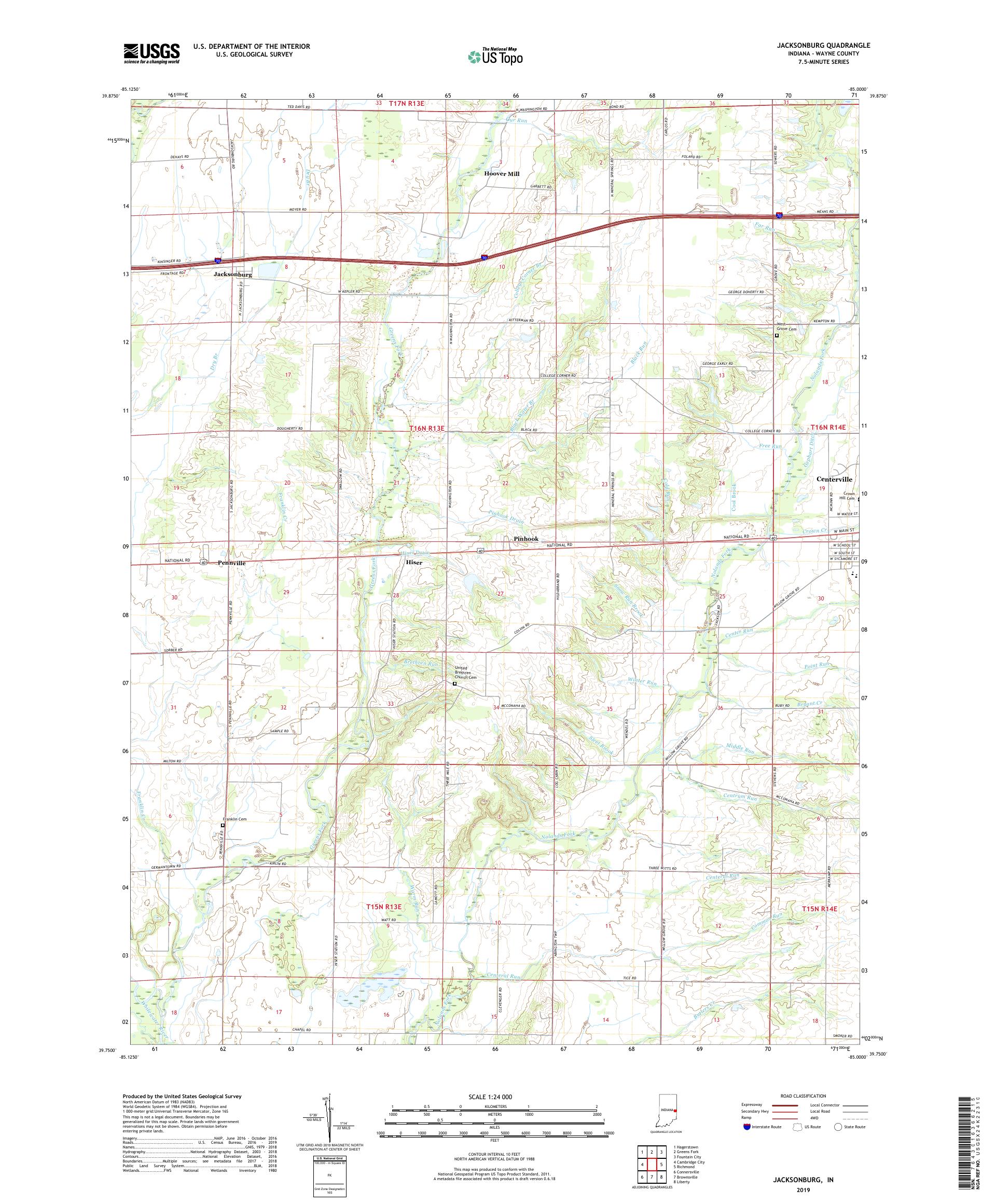 Jacksonburg Indiana US Topo Map – MyTopo Map Store