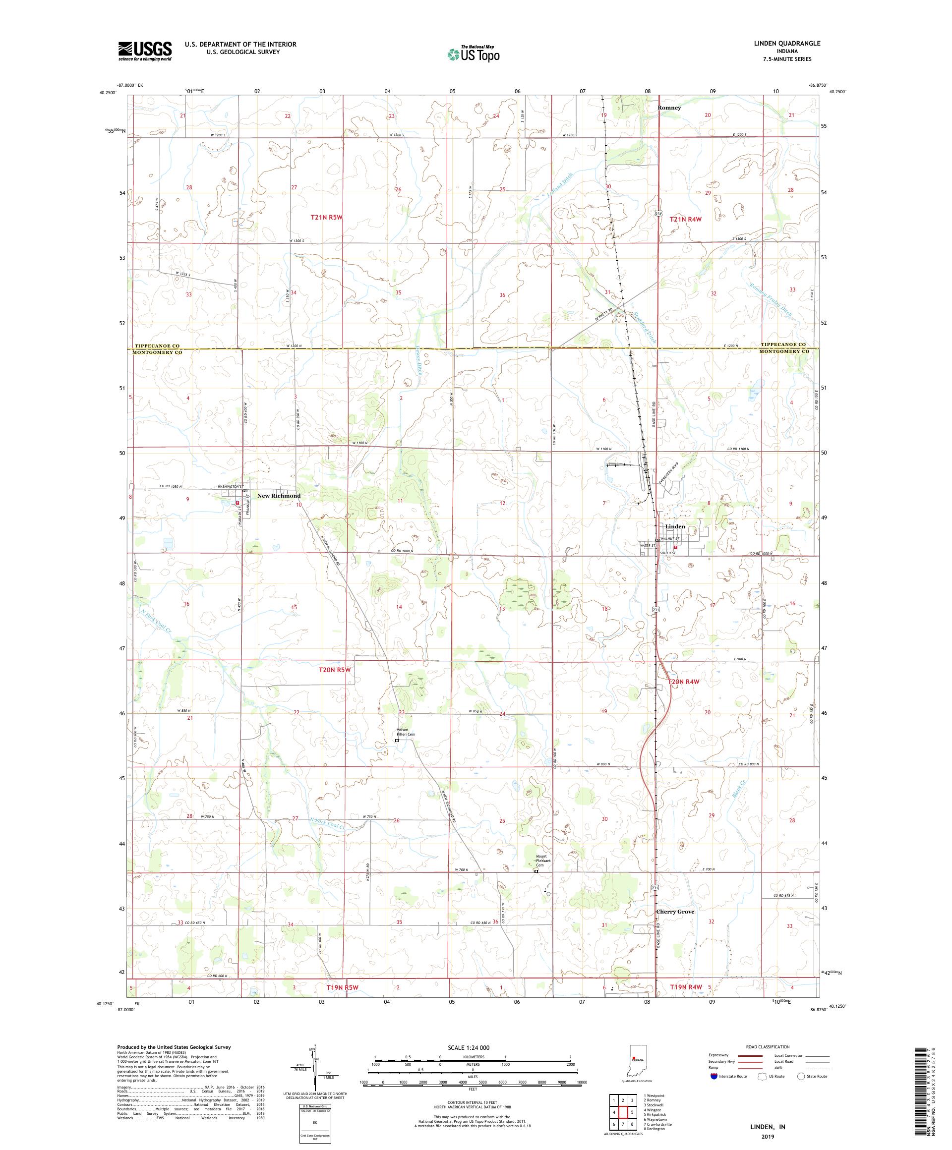 Linden Indiana US Topo Map – MyTopo Map Store