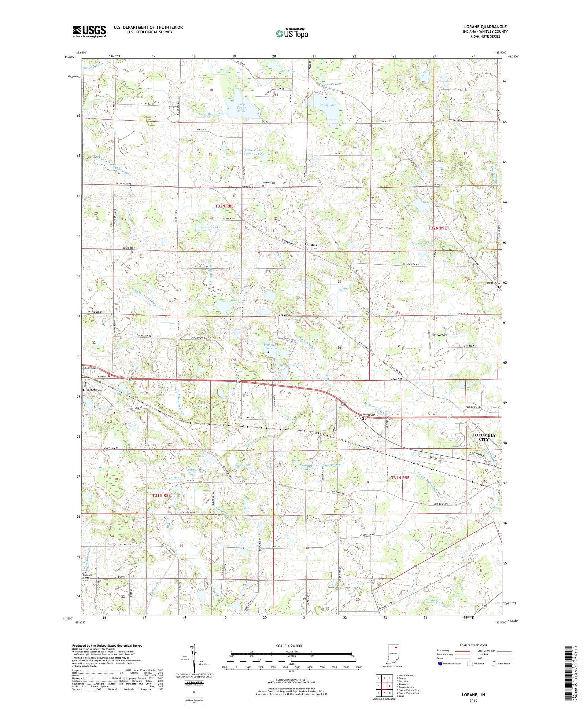 Lorane Indiana US Topo Map – MyTopo Map Store