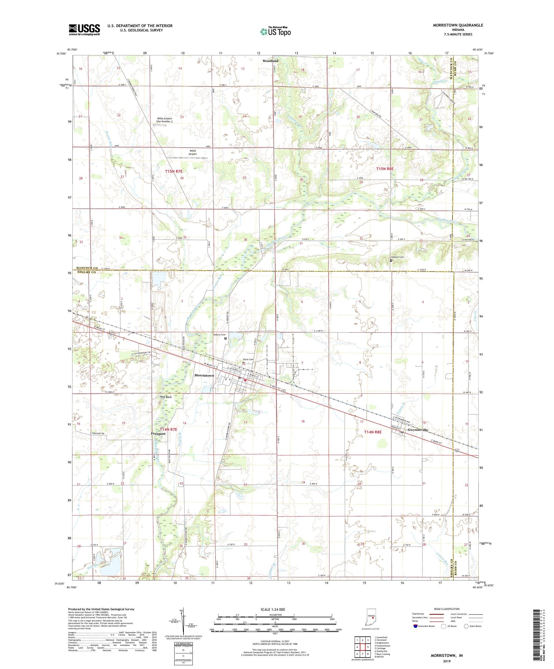 Morristown Indiana US Topo Map – MyTopo Map Store