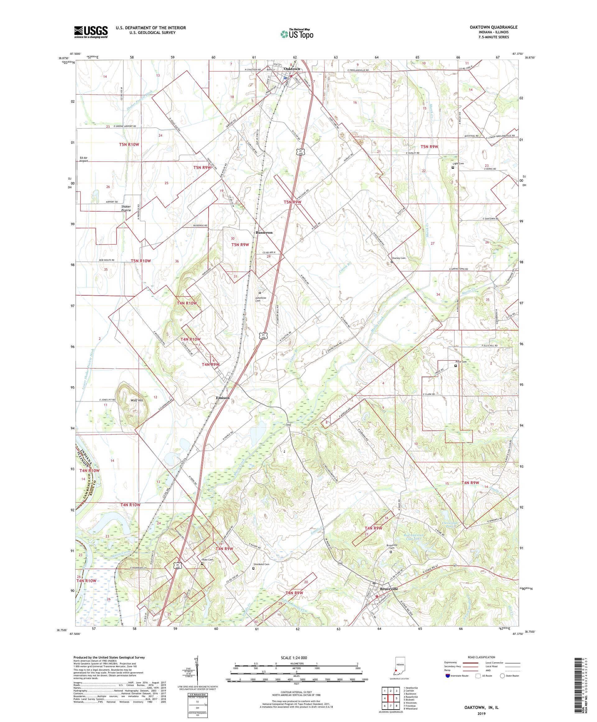 Oaktown Indiana US Topo Map – MyTopo Map Store