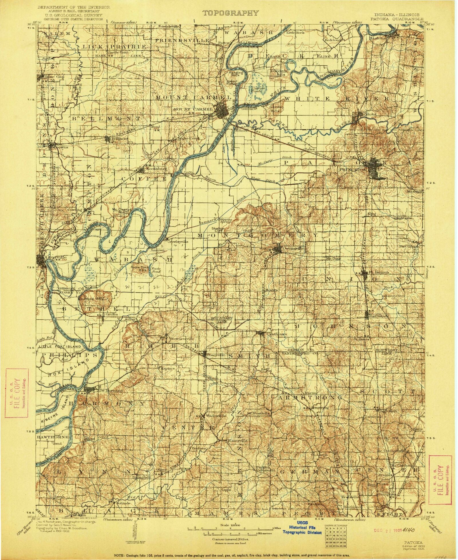 Historic 1903 Patoka Indiana 30'x30' Topo Map – MyTopo Map Store