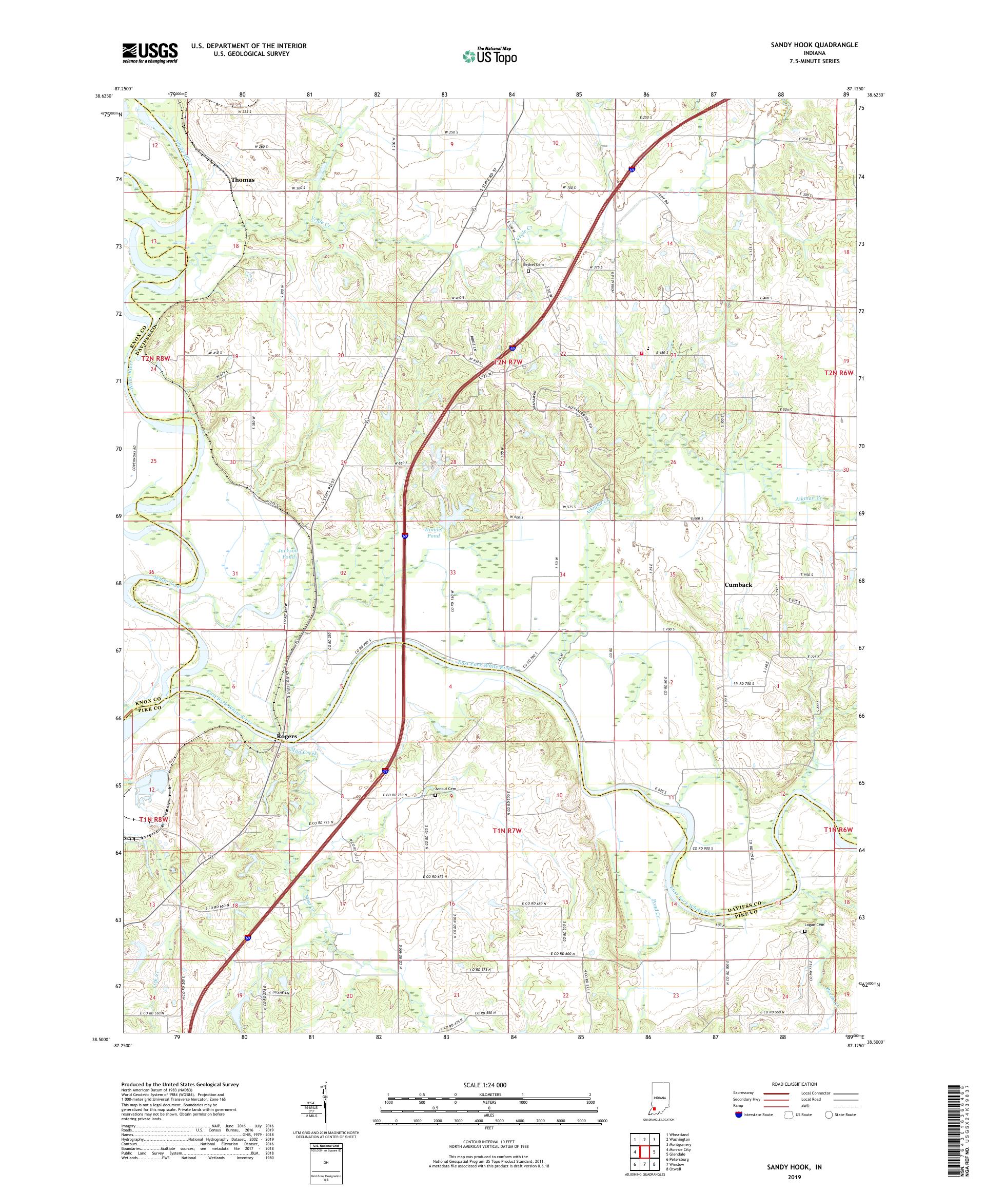 Sandy Hook Indiana US Topo Map – MyTopo Map Store