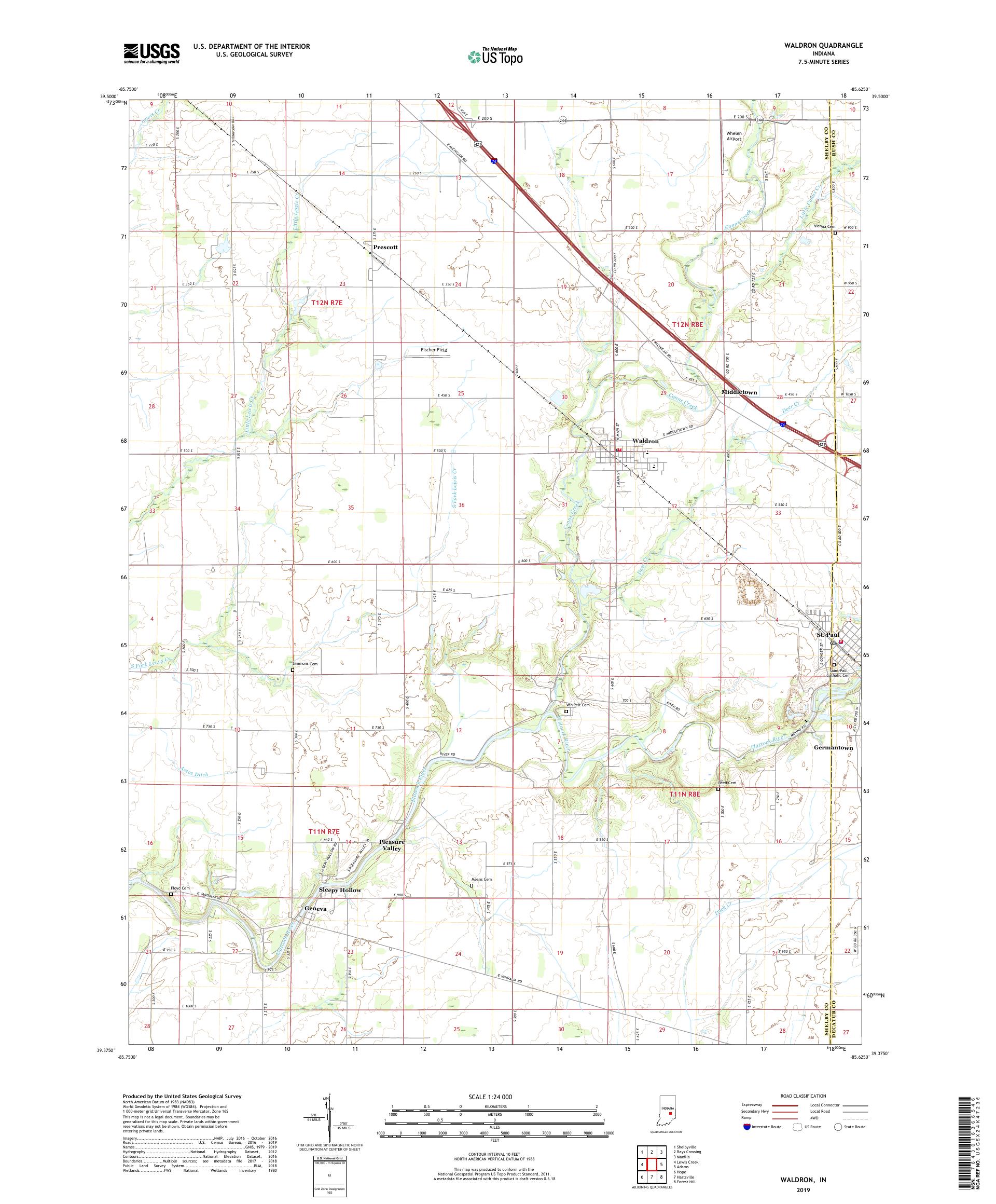Waldron Indiana US Topo Map – MyTopo Map Store