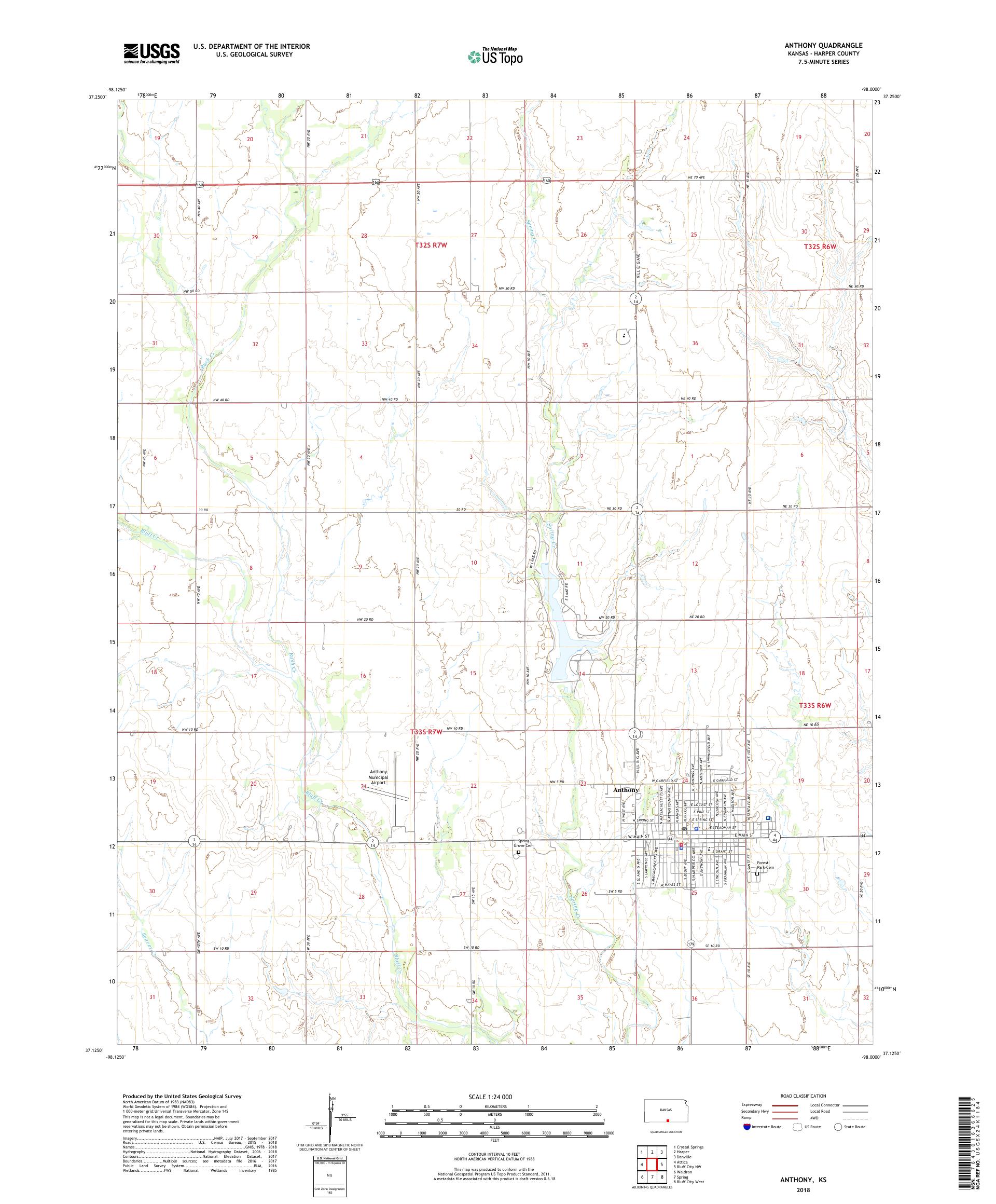Anthony Kansas US Topo Map – MyTopo Map Store