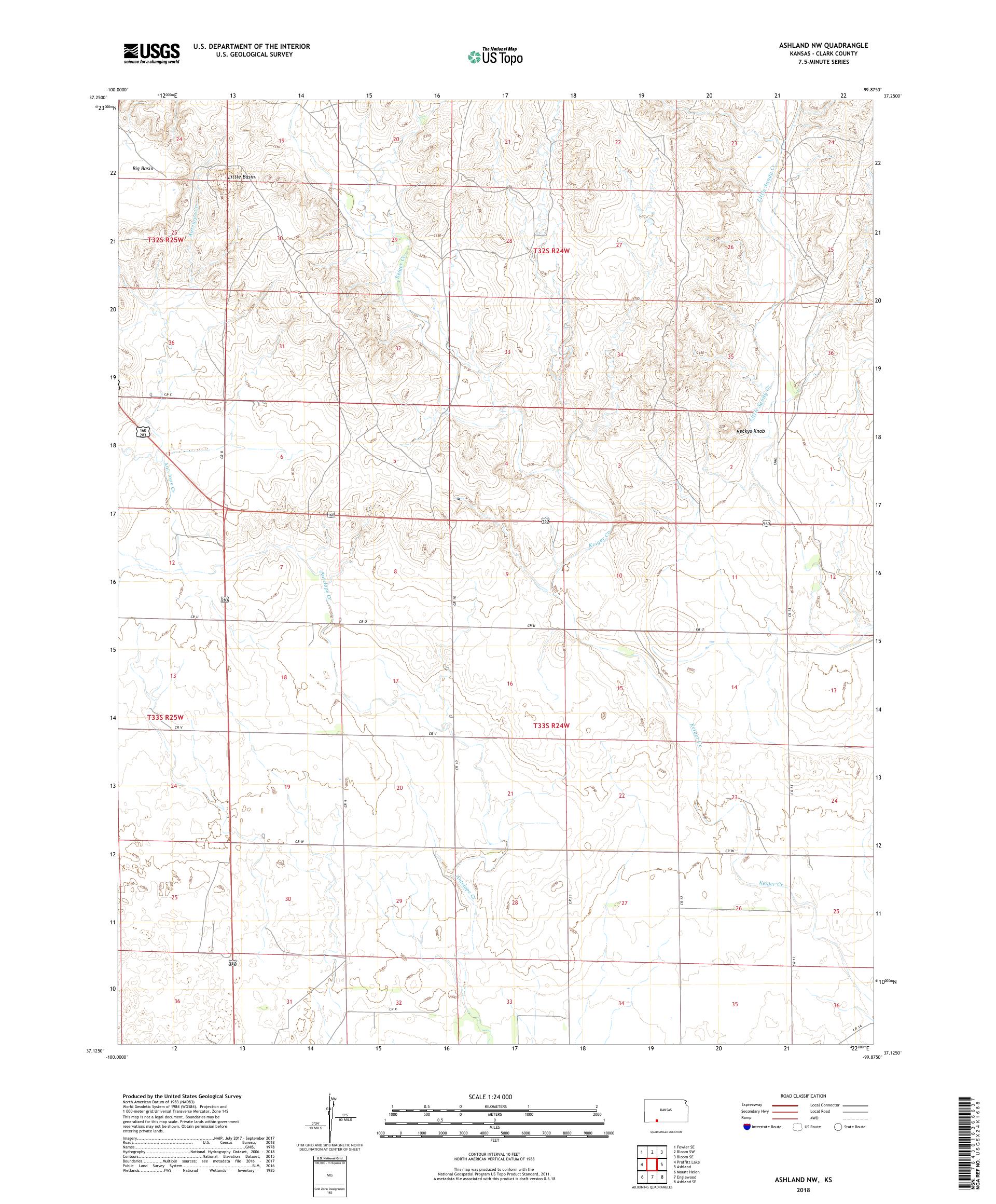 Ashland NW Kansas US Topo Map – MyTopo Map Store