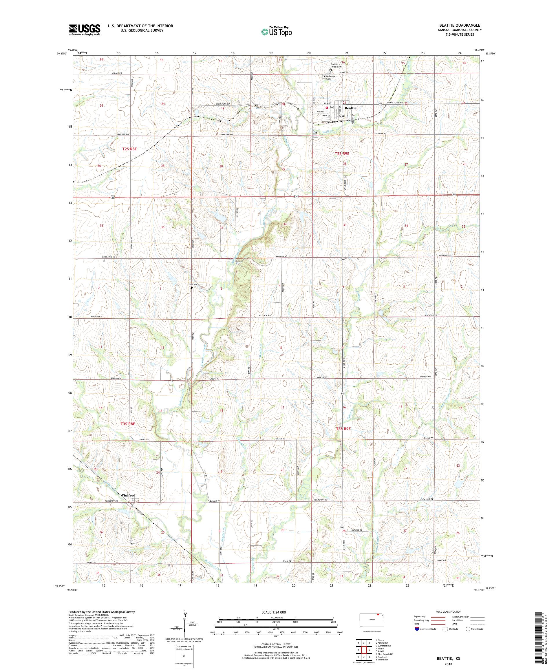 Beattie Kansas US Topo Map – MyTopo Map Store