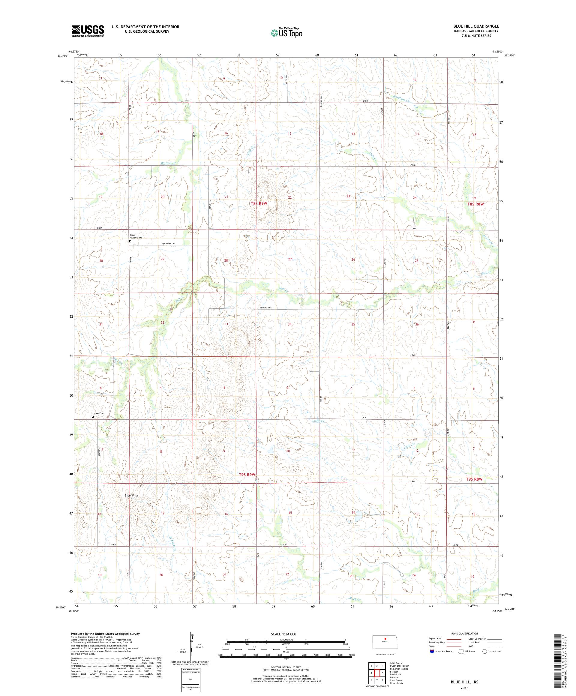 Blue Hill Kansas US Topo Map – MyTopo Map Store