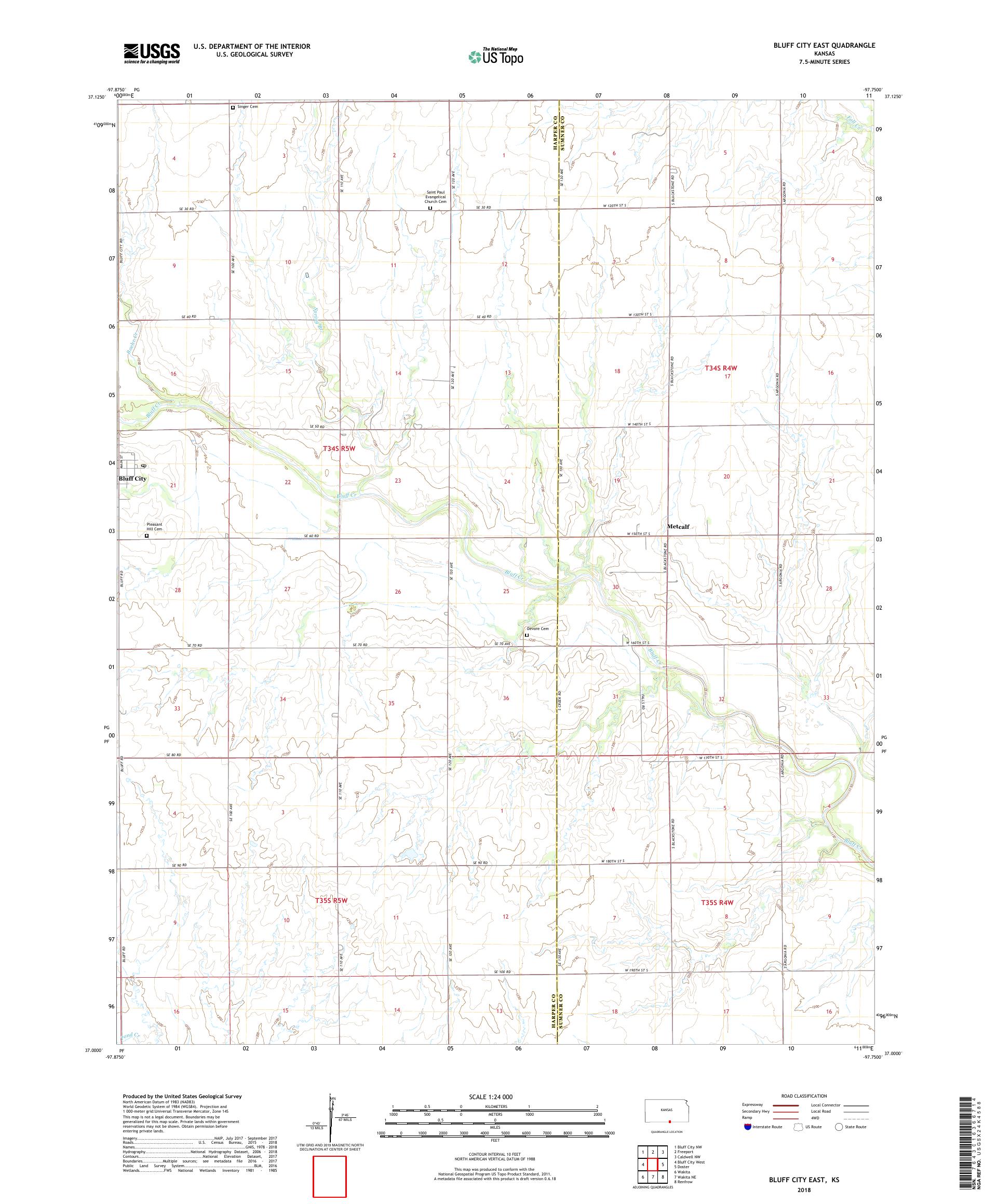 Bluff City East Kansas US Topo Map – MyTopo Map Store