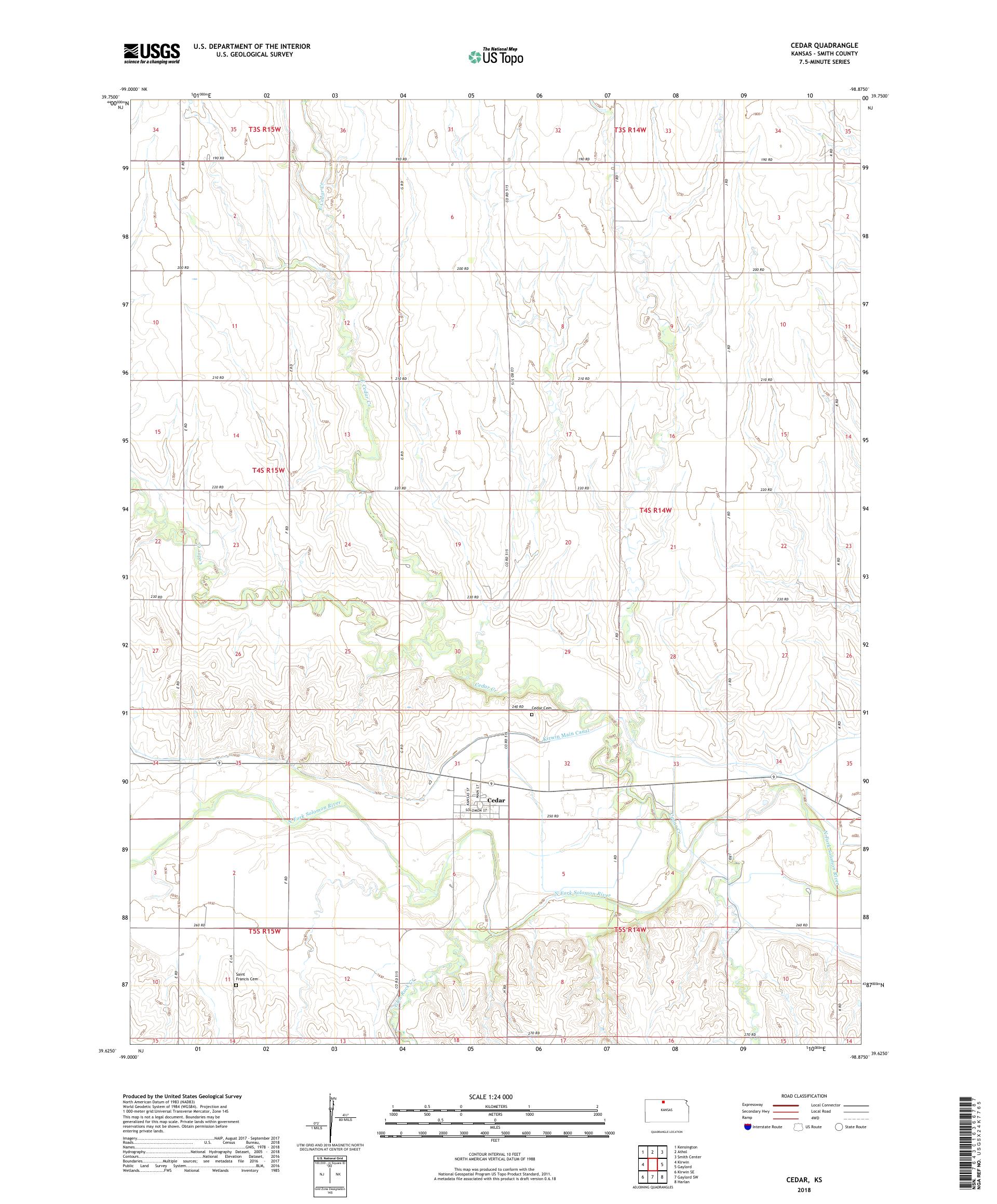 Cedar Kansas US Topo Map – MyTopo Map Store
